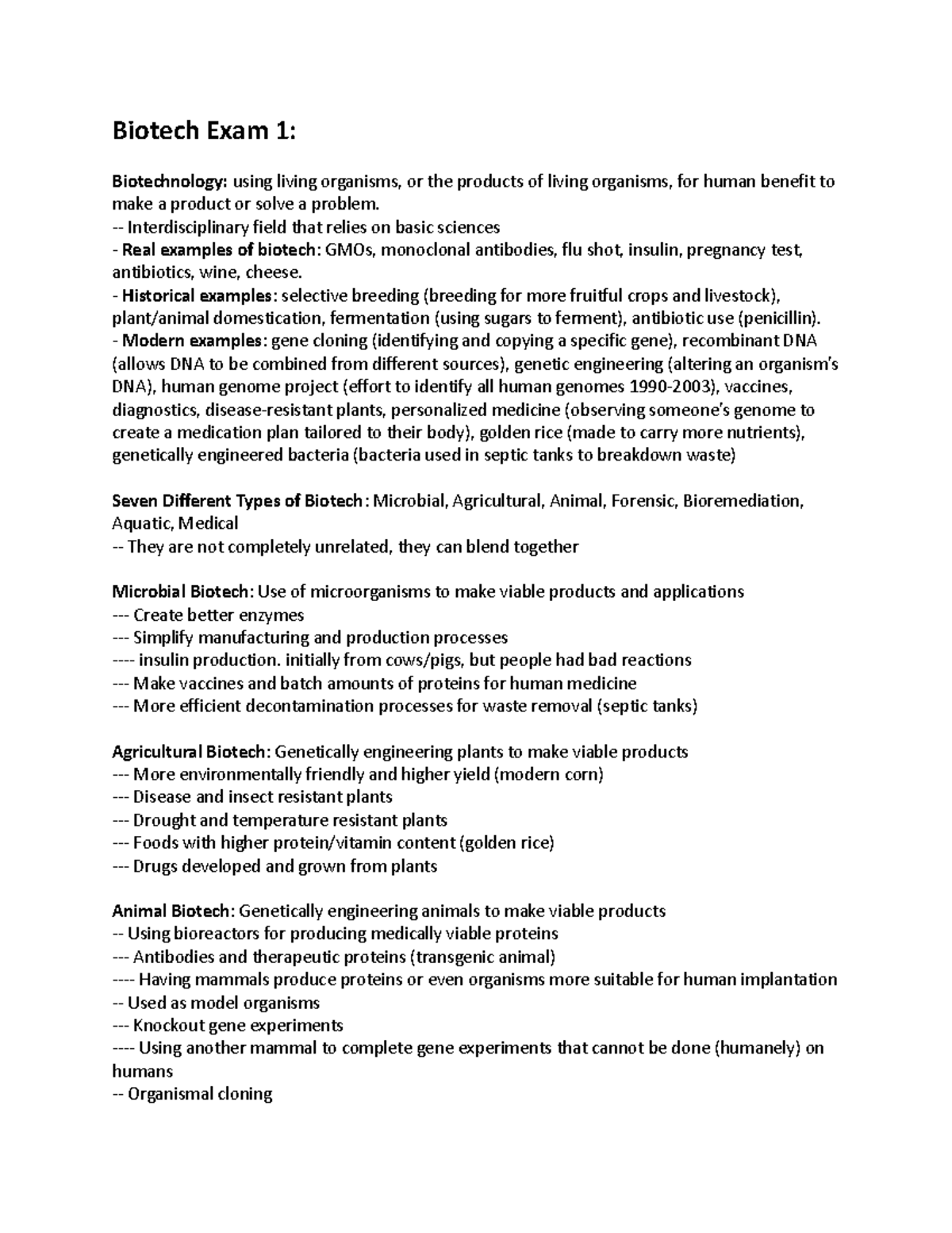 Biotech exam 1 - lecture notes - Biotech Exam 1: Biotechnology: using ...