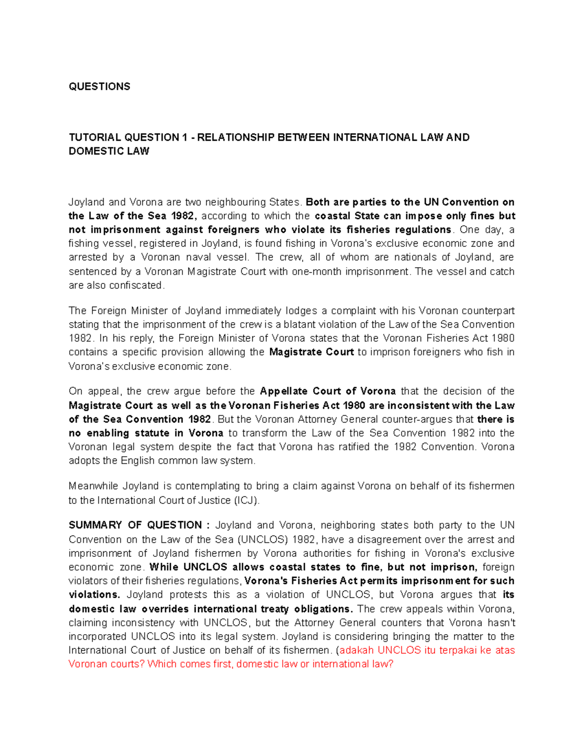 TUTO PIL 1 - QUESTIONS TUTORIAL QUESTION 1 - RELATIONSHIP BETWEEN ...