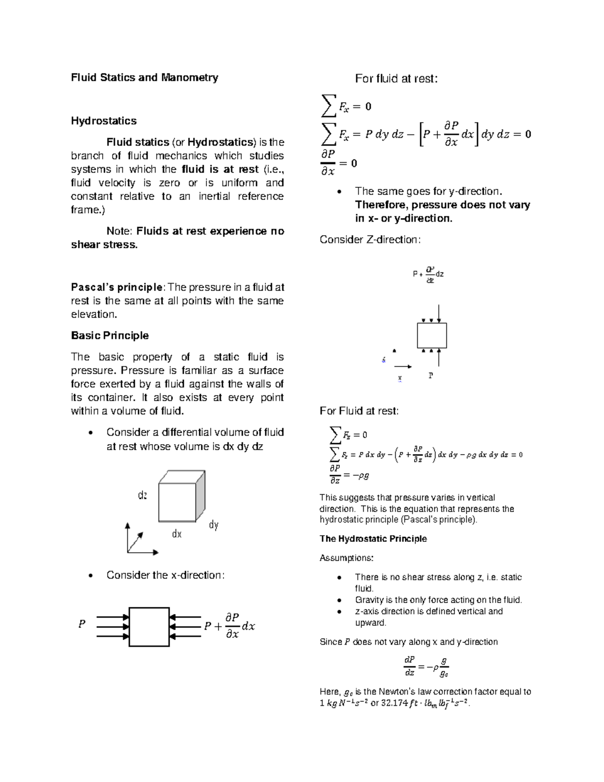 Fluid Statics and Manometry Reviewer - Warning: TT: undefined function: 32 Fluid Statics and ...