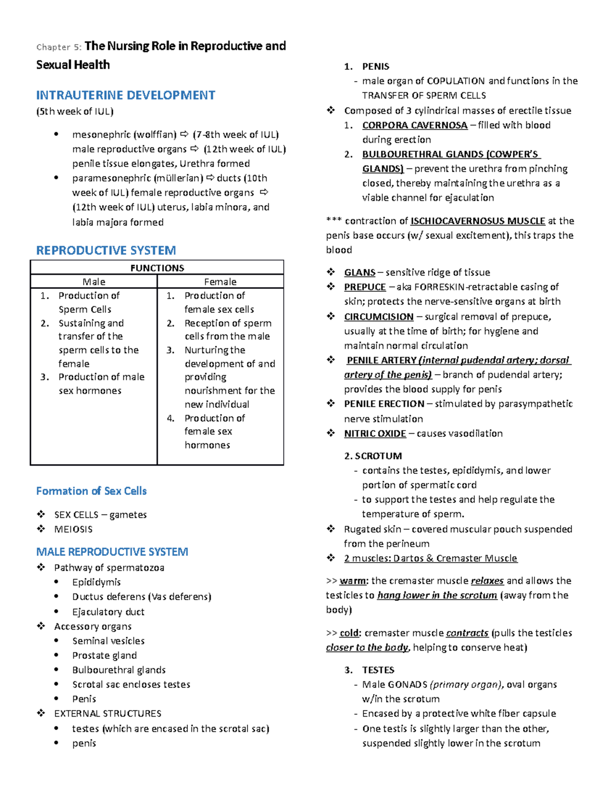 MCN Chapter 5 & 6 Reproductive System & Contraceptives - Chapter 5: The ...