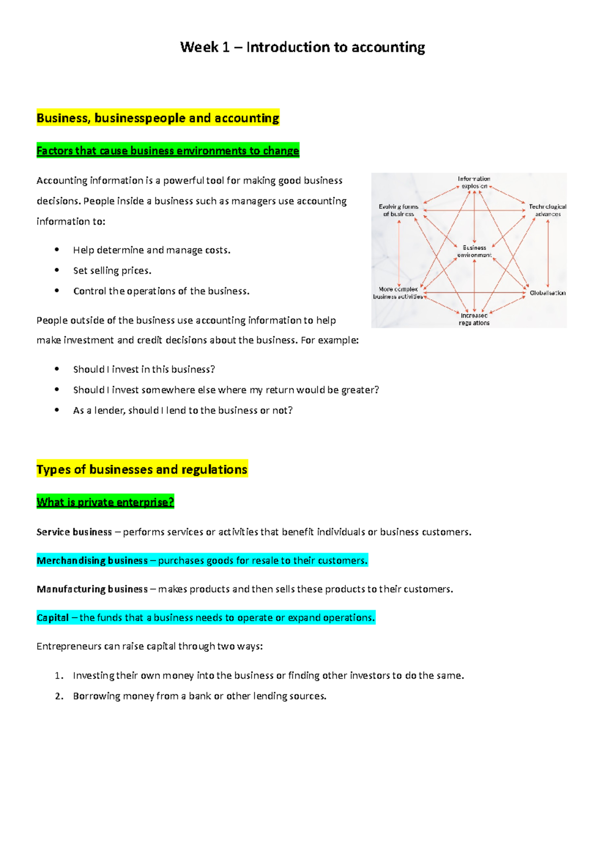 1030 notes - Week 1 – Introduction to accounting Business ...