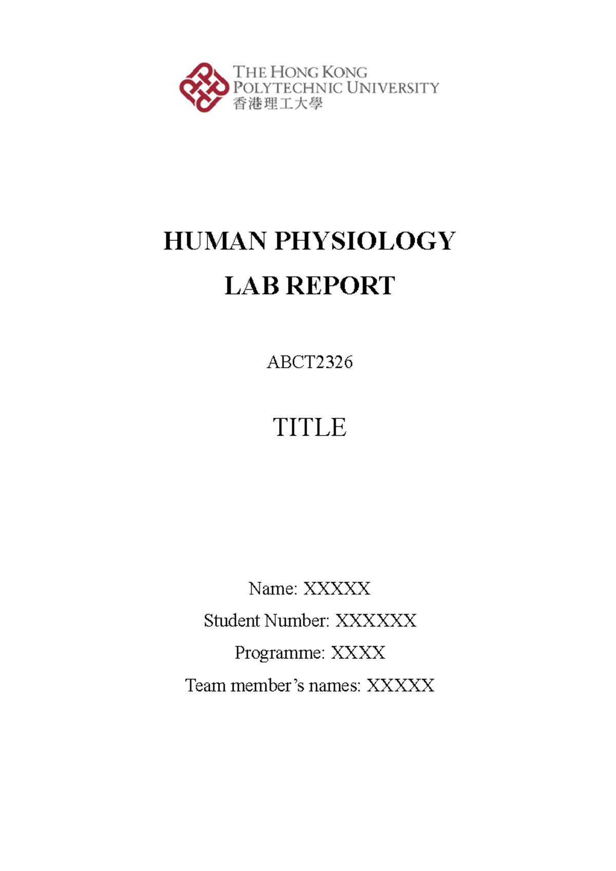 Lab Report Cover page - 2326 - Analytical Chemistry - HUMAN PHYSIOLOGY ...