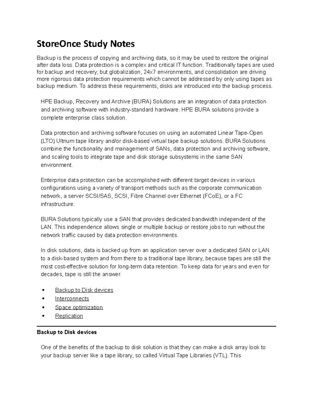 Store Once Study Notes - StoreOnce Study Notes Backup is the process of ...