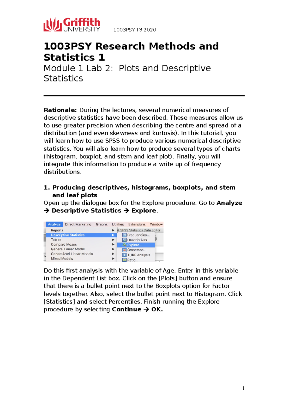 2020 1003PSY Module 1 Lab 2 Tutorial Worksheet - 1003PSY Research ...
