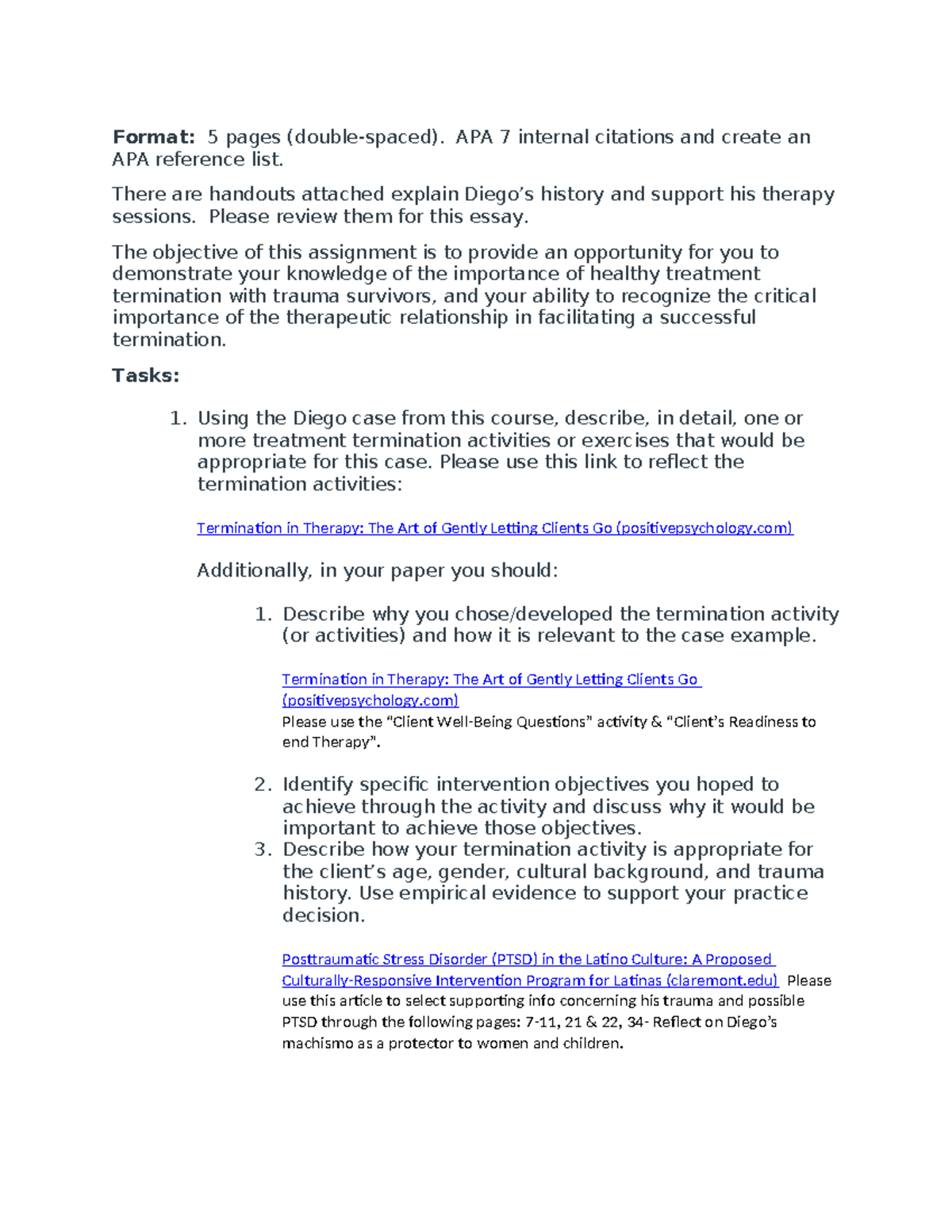 Termination Activity Instructions - Format: 5 pages (double-spaced ...