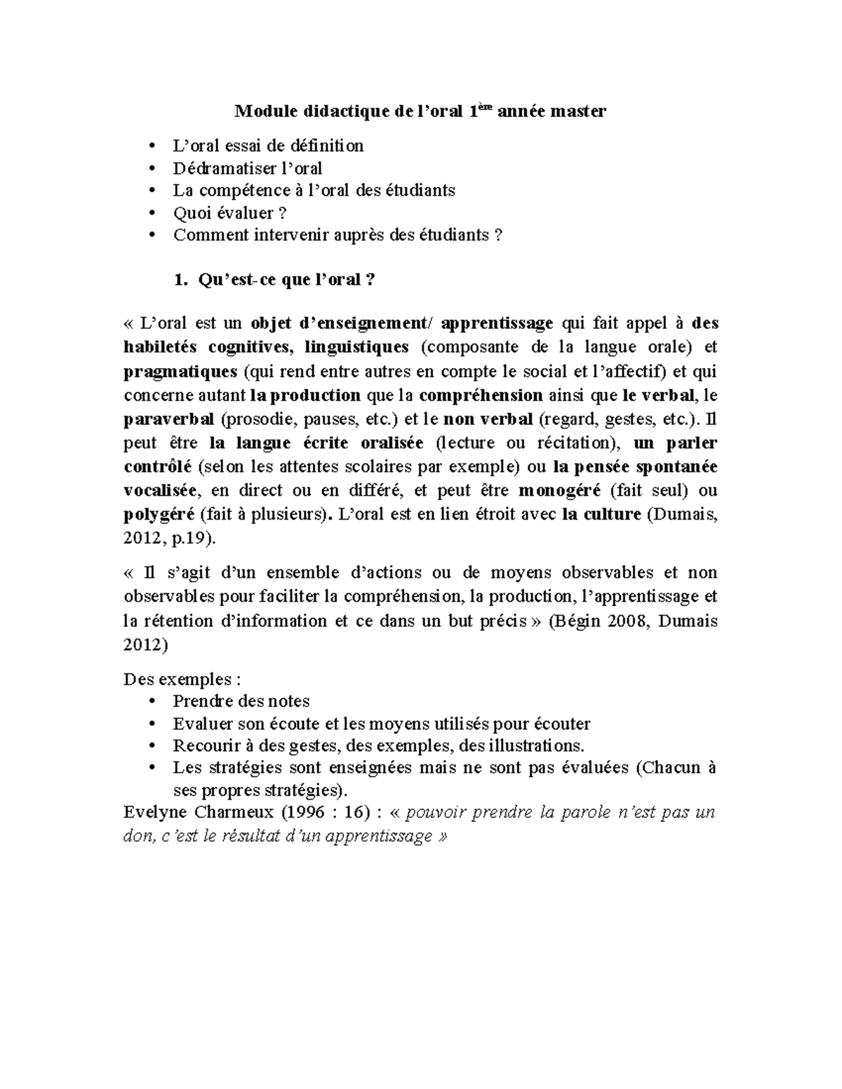 Module didactique de l - Module didactique de l’oral 1ère année master ...
