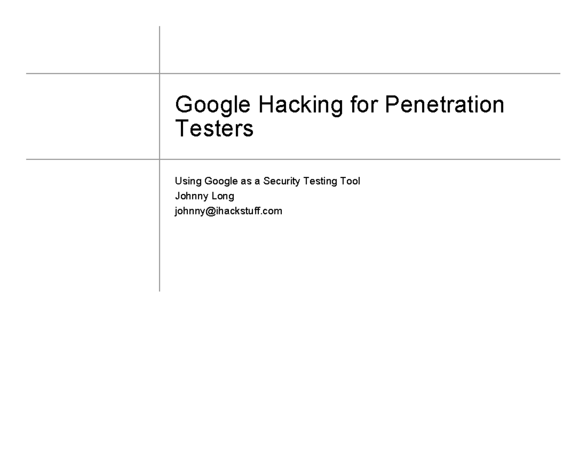 Google hack - asdad - Google Hacking for PenetrationTesters Using ...