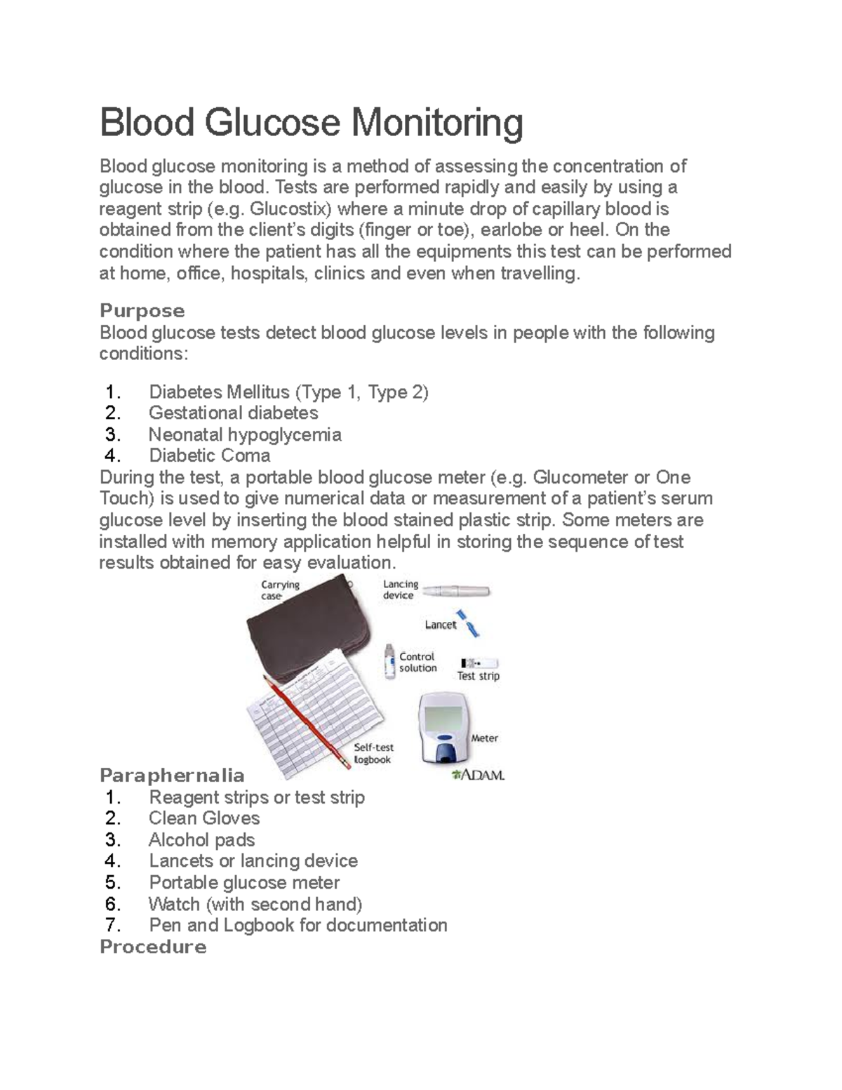 Blood Glucose Monitoring - Blood Glucose Monitoring Blood glucose ...