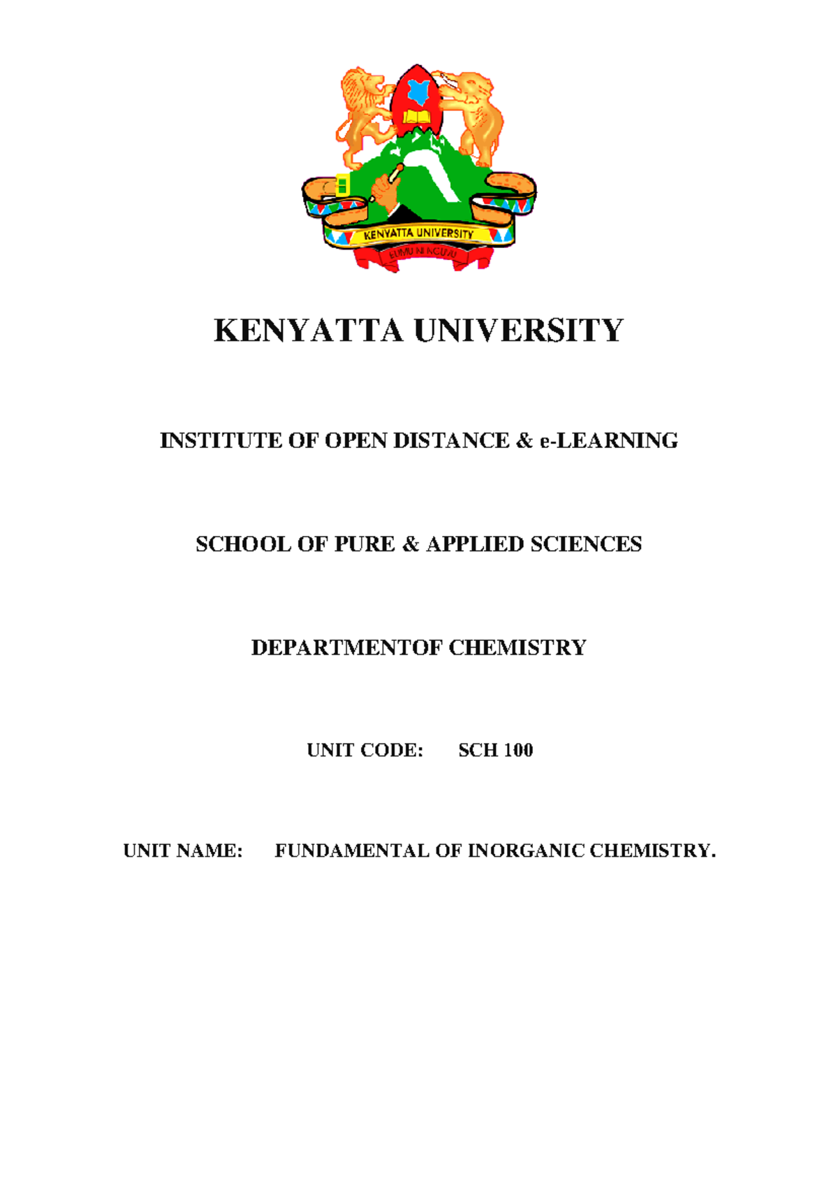 SCH100 Fundamentals of Inorganic Chemistry comprehensive version ...