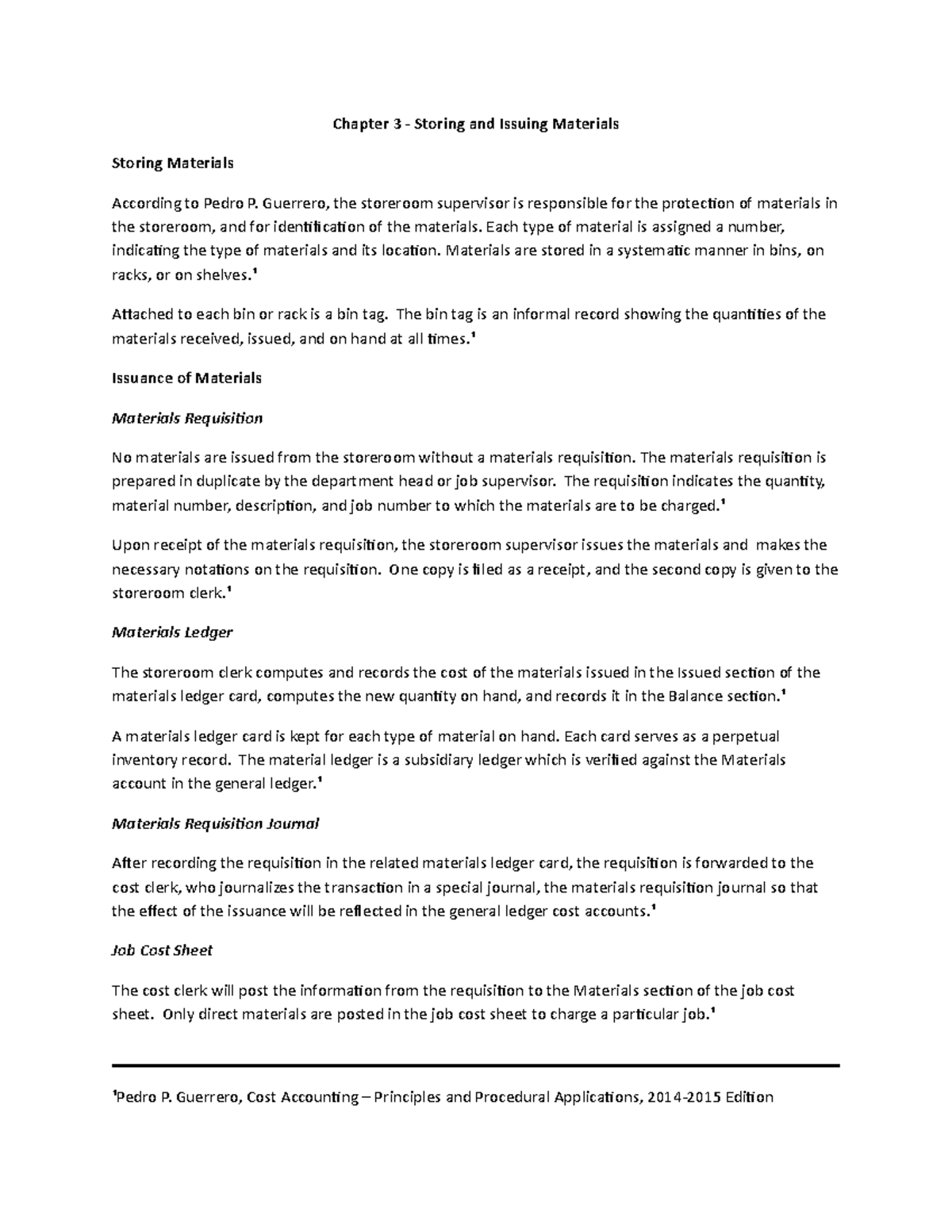 Storing and Issuing Materials - Module on Cost Accounting - Chapter 3 ...