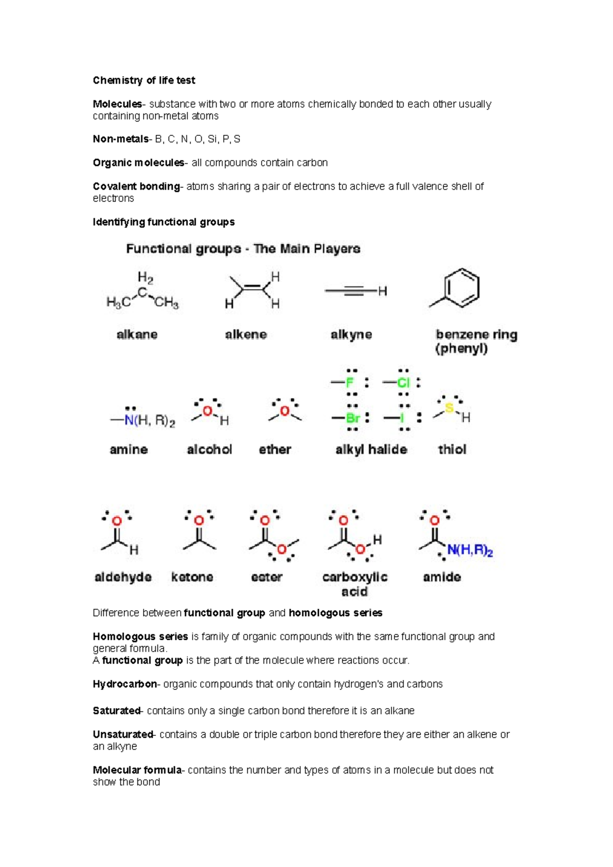 Chemistry of life test - Chemistry of life test Molecules - substance ...