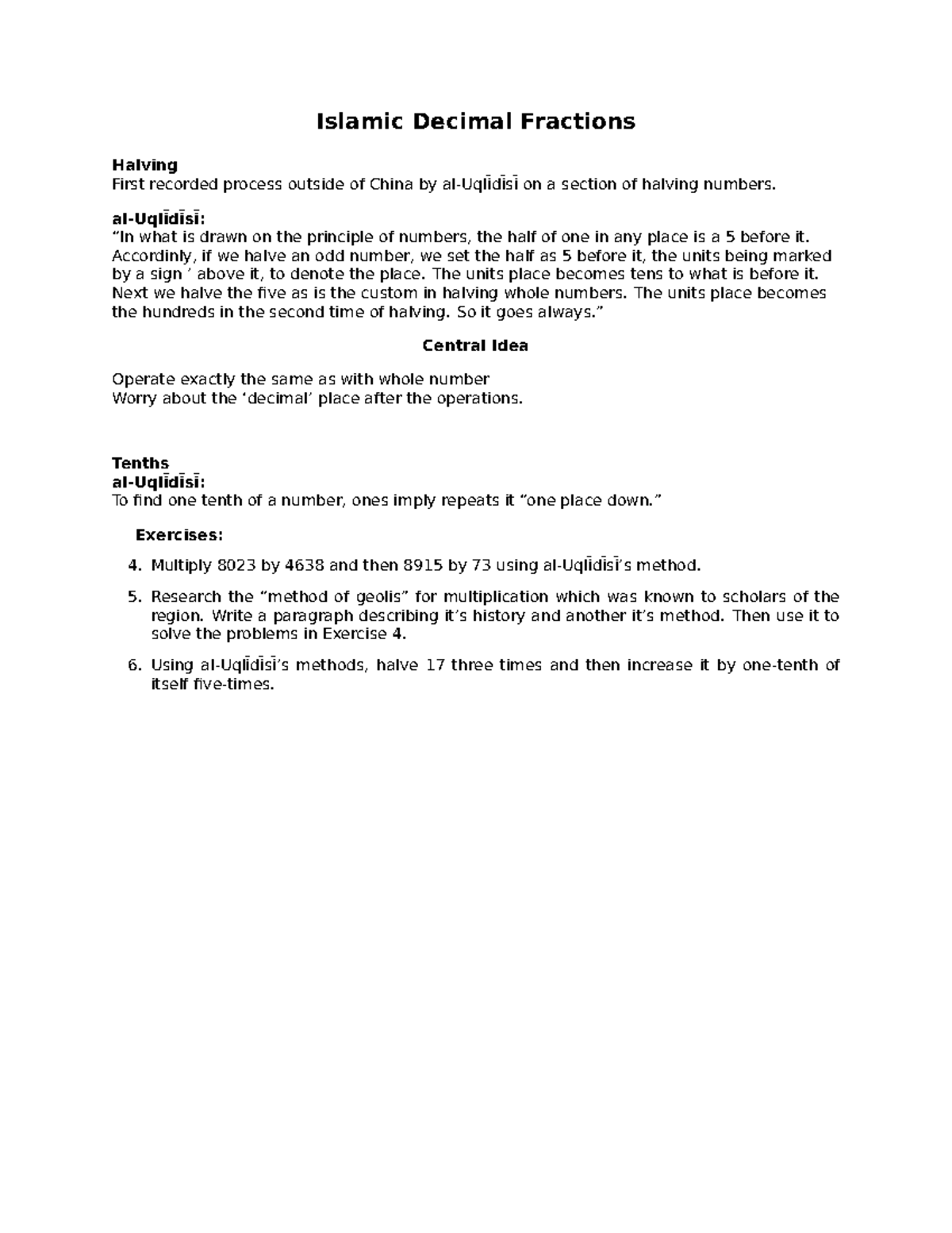Islamic Decimals - Math History - Islamic Decimal Fractions Halving ...