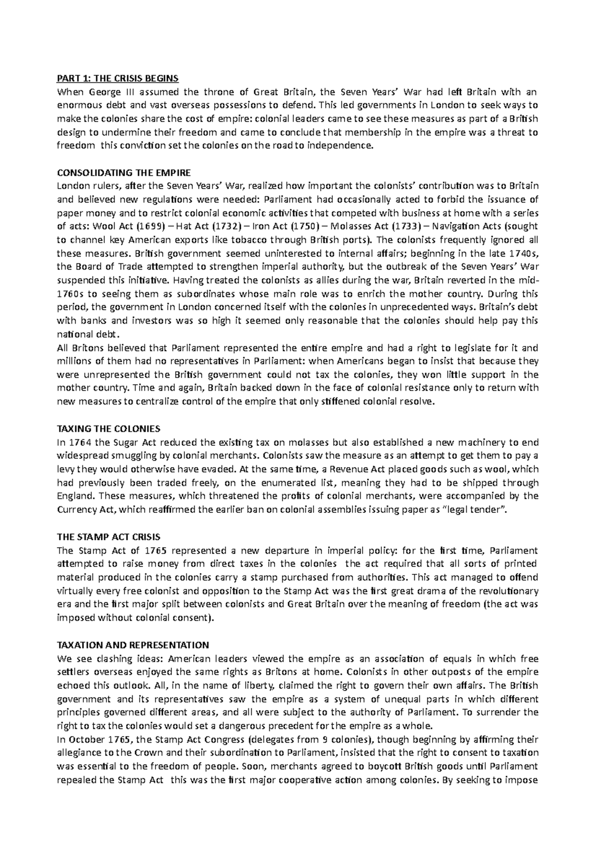 Chapter 5-6 American independence - PART 1: THE CRISIS BEGINS When ...