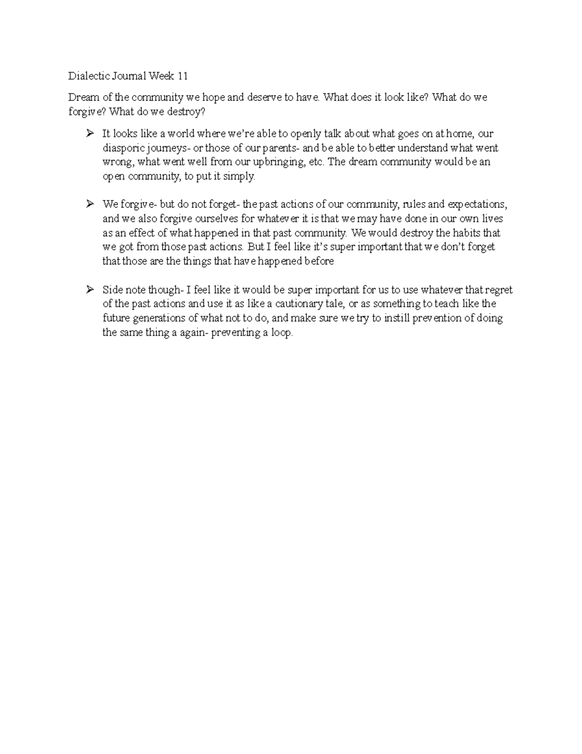 Dialectical journal 3 - Dialectic Journal Week 11 Dream of the ...