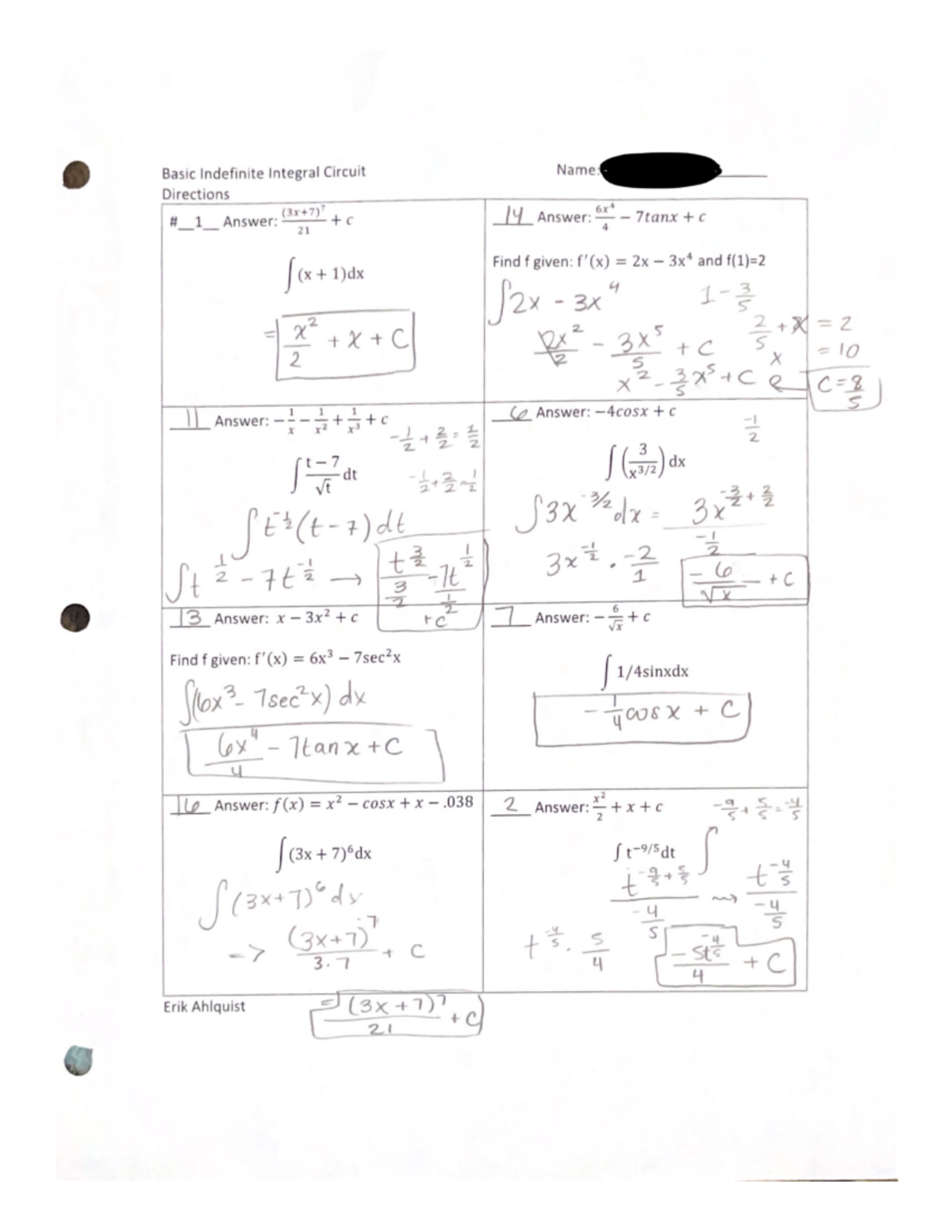 Calculus II - Basic Indefinite Integral Circuit - MA 1723 - Studocu
