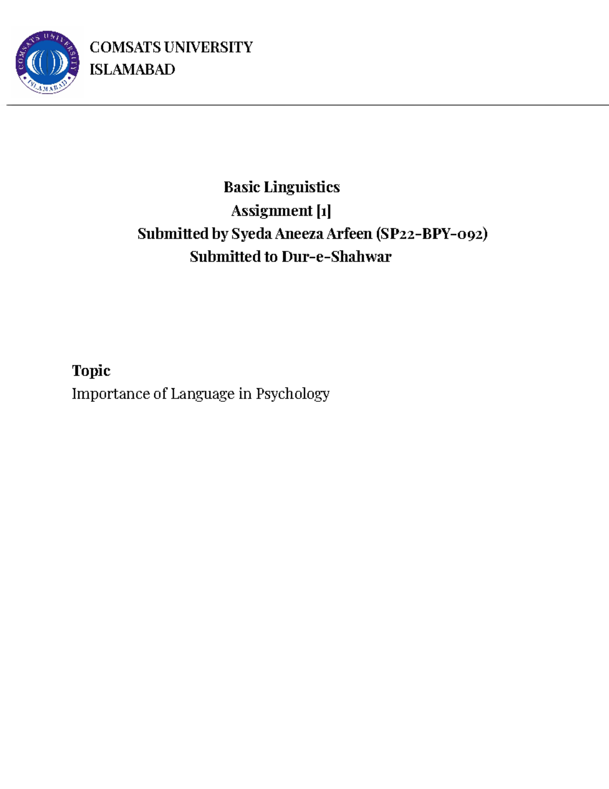 Basic Linguistics Assignment Comsats University Islamabad Basic