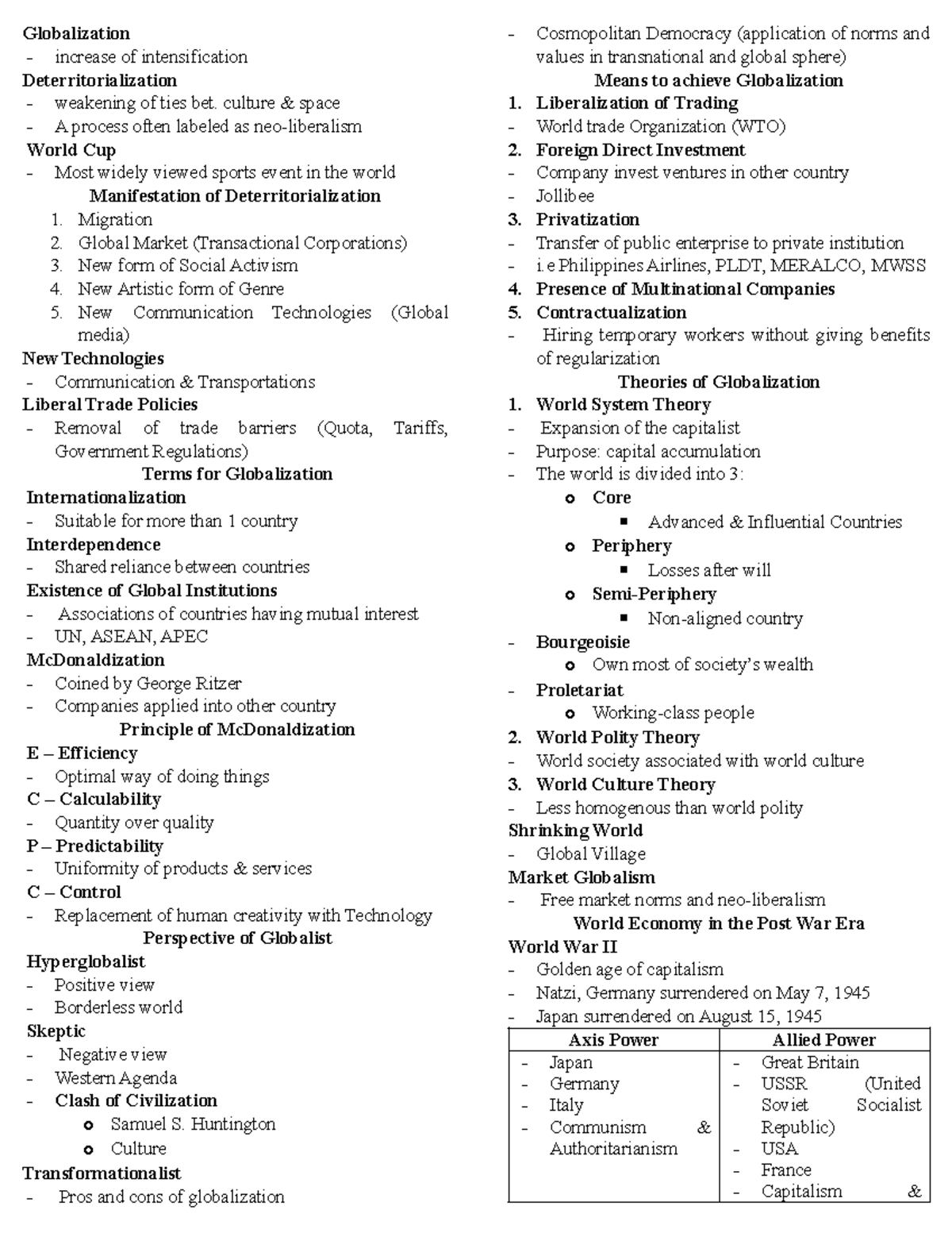 Contemporary world - Globalization - increase of intensification ...