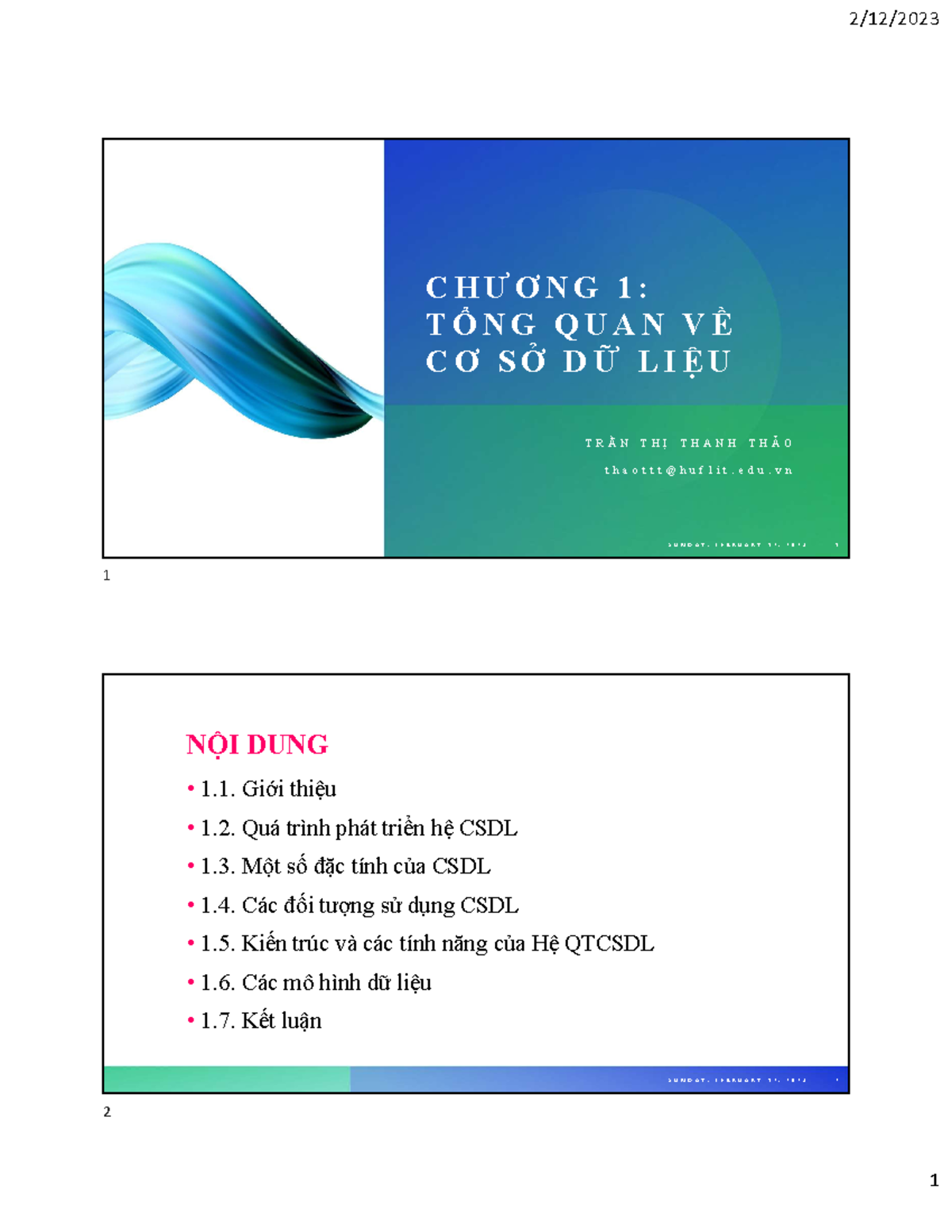 Chuong 1. Tong quan ve CSDL - C H Ư Ơ N G 1 : T Ổ N G Q U A N V Ề C Ơ S Ở D Ữ L I Ệ U T R Ầ N T ...
