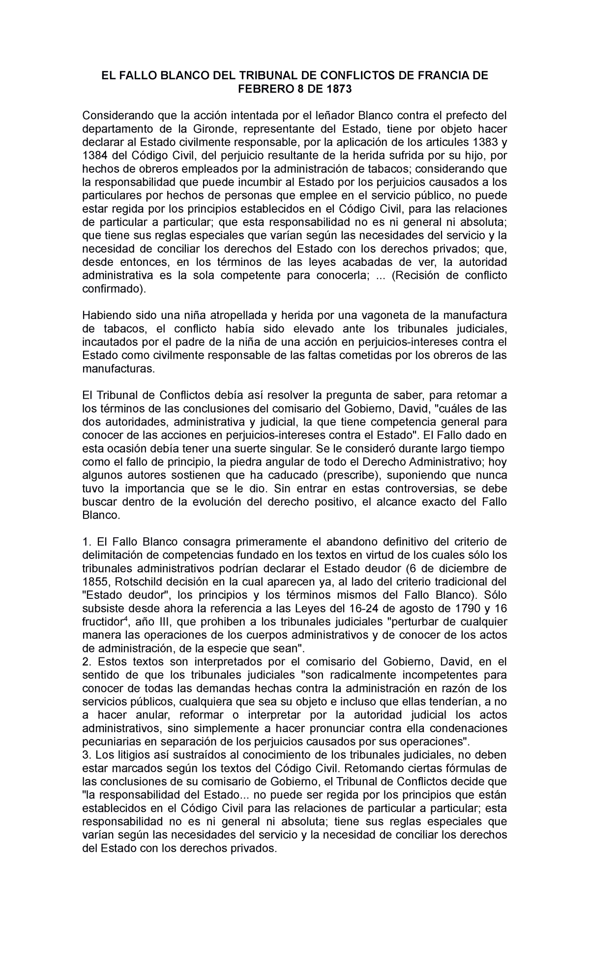 EL Fallo Blanco - EL FALLO BLANCO DEL TRIBUNAL DE CONFLICTOS DE FRANCIA ...