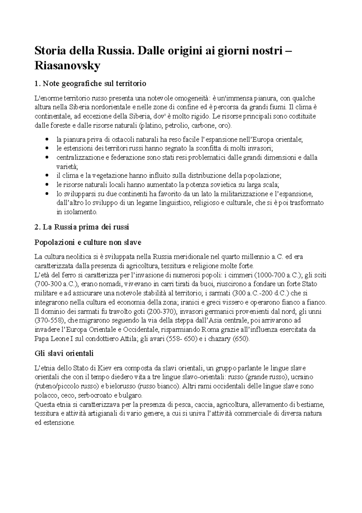 Riassunto Storia della Russia. Dalle origini ai giorni nostri - Storia ...