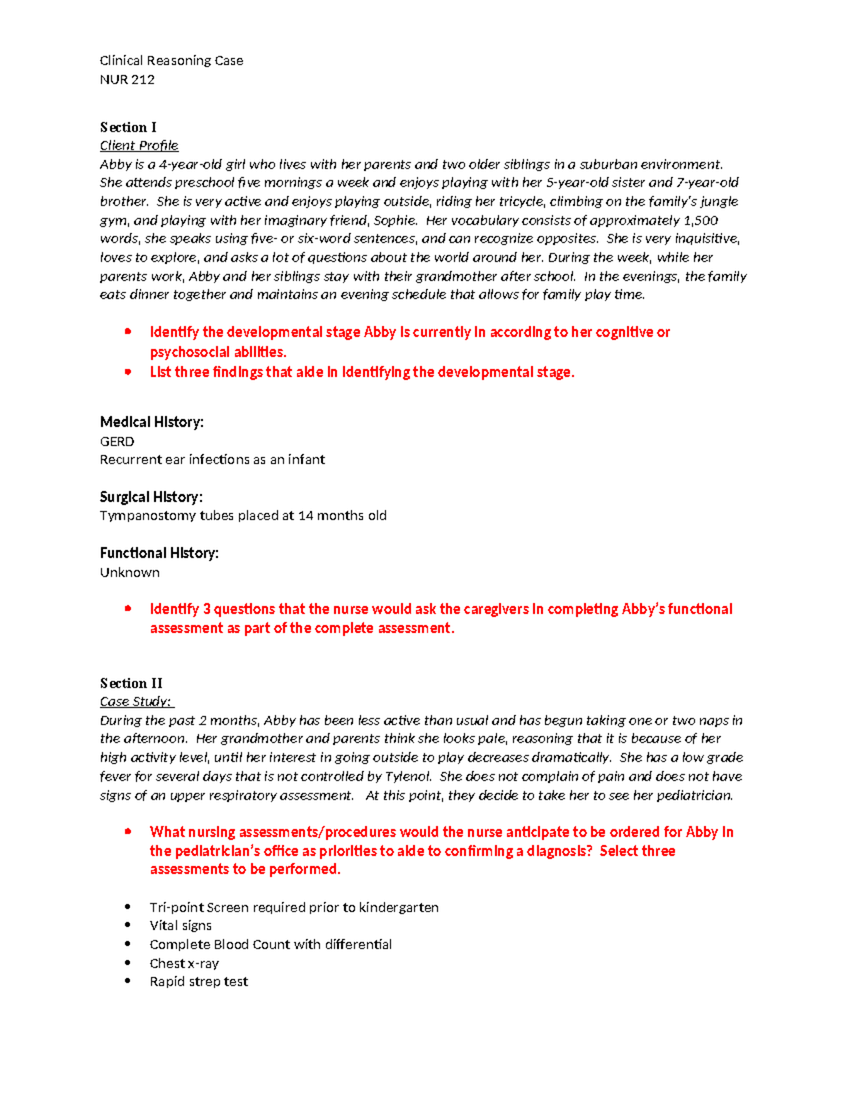 Next Gen - Lecture - NUR 212 Section I Client Profile Abby is a 4-year ...