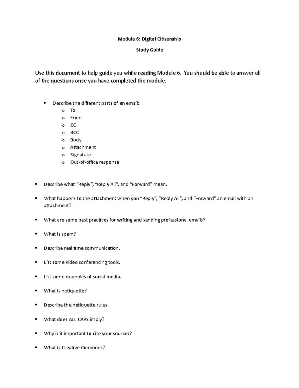 Module 6- Digital Citizenship Study Guide - CGS1060C - Studocu