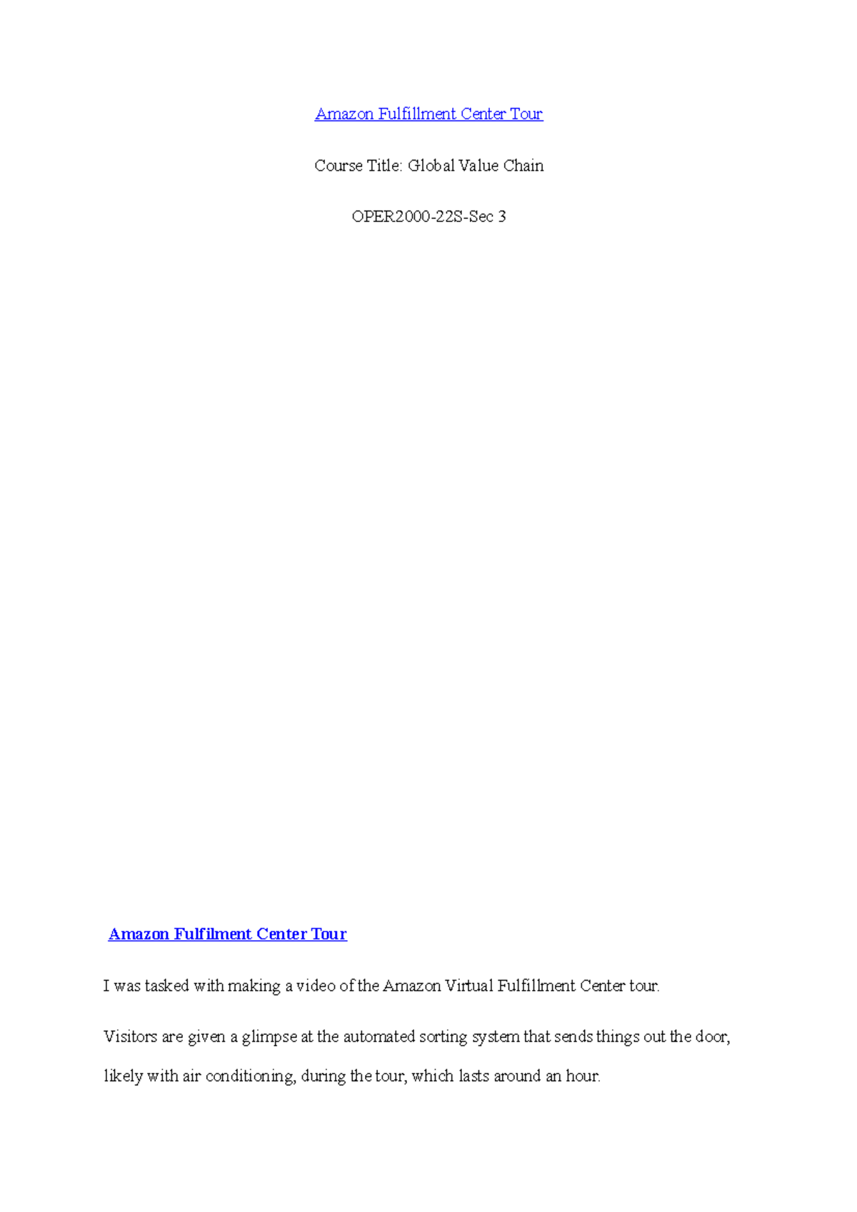 GVC #1 - its a mandatory assignment - Amazon Fulfillment Center Tour ...