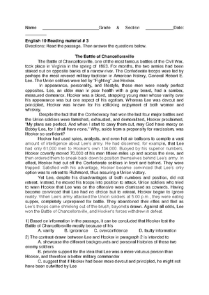 English Reading Material Grade 11 - English 11 Reading Test Name: Grade ...