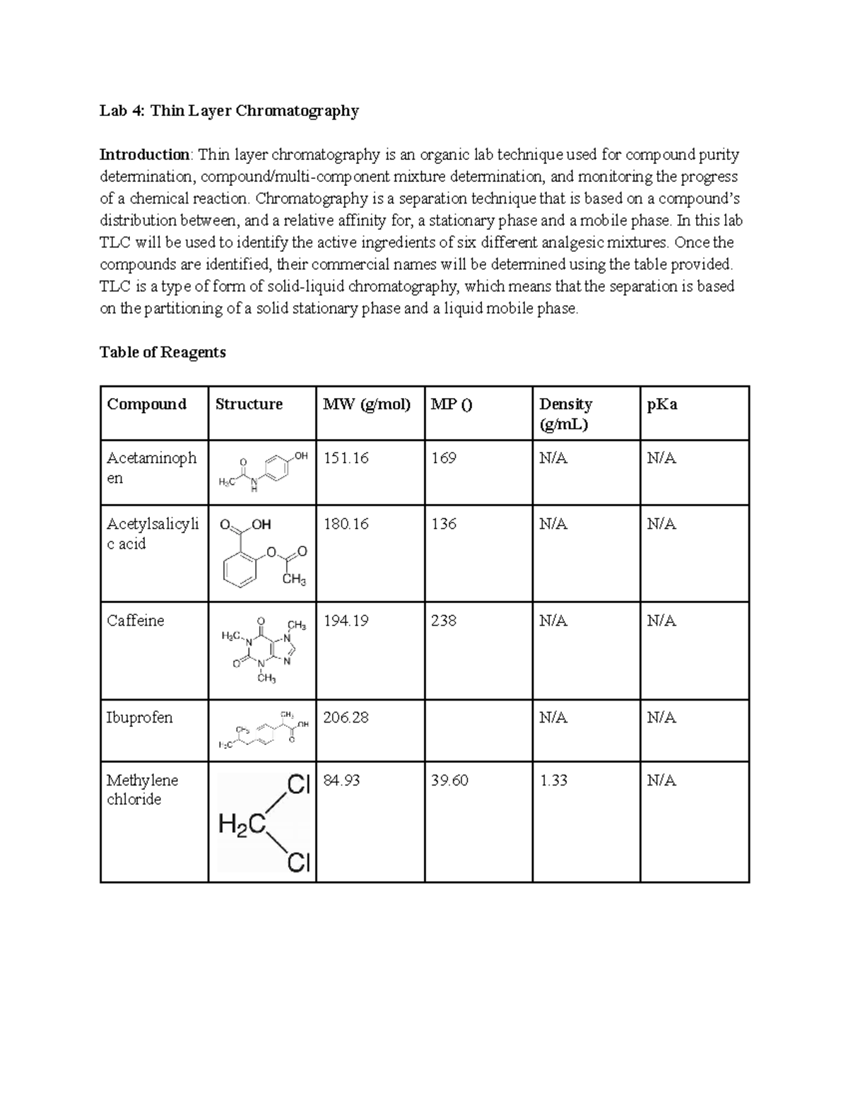 Ochem Lab 4 - Lab 4: Thin Layer Chromatography Introduction: Thin layer chromatography is an ...
