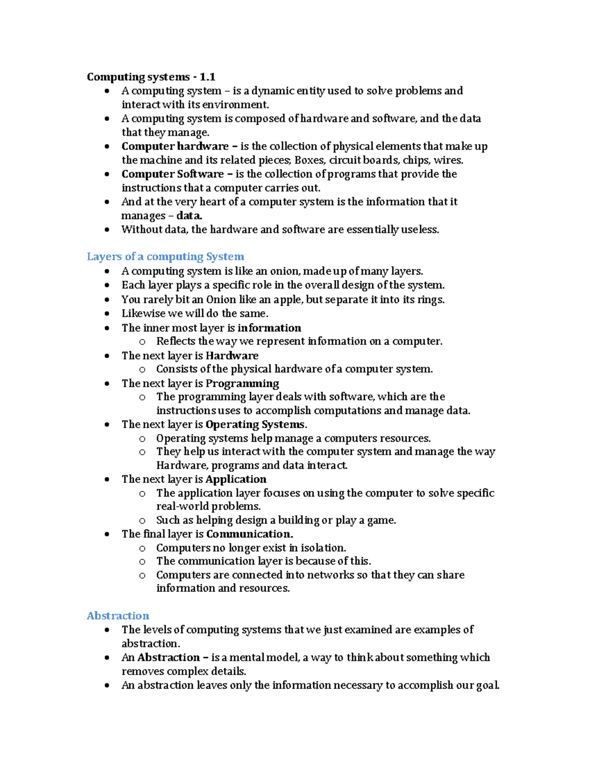 Lecture Notes, Chapters 1-3 - Computing systems 1 A computing system is ...