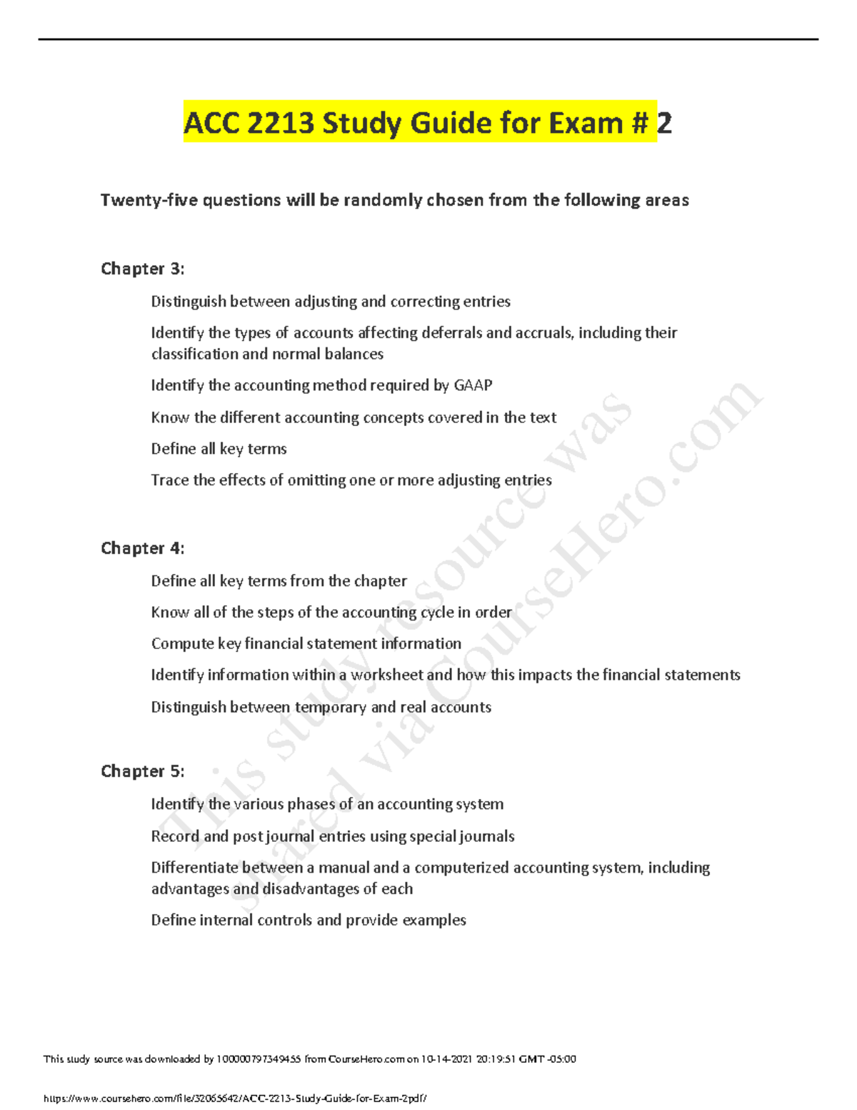 Exam #2 Study Guide - ACC 2213 Study Guide for Exam # 2 Twenty-five ...