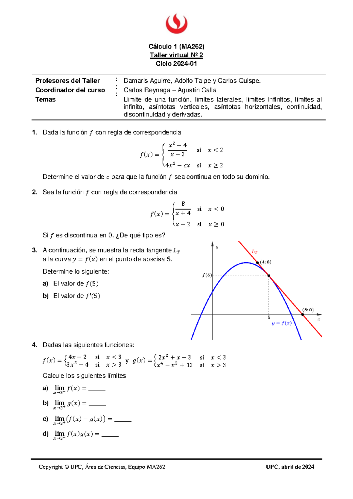 MA262 2024 01 Taller 02 - Copyright © UPC, Área de Ciencias, Equipo MA ...
