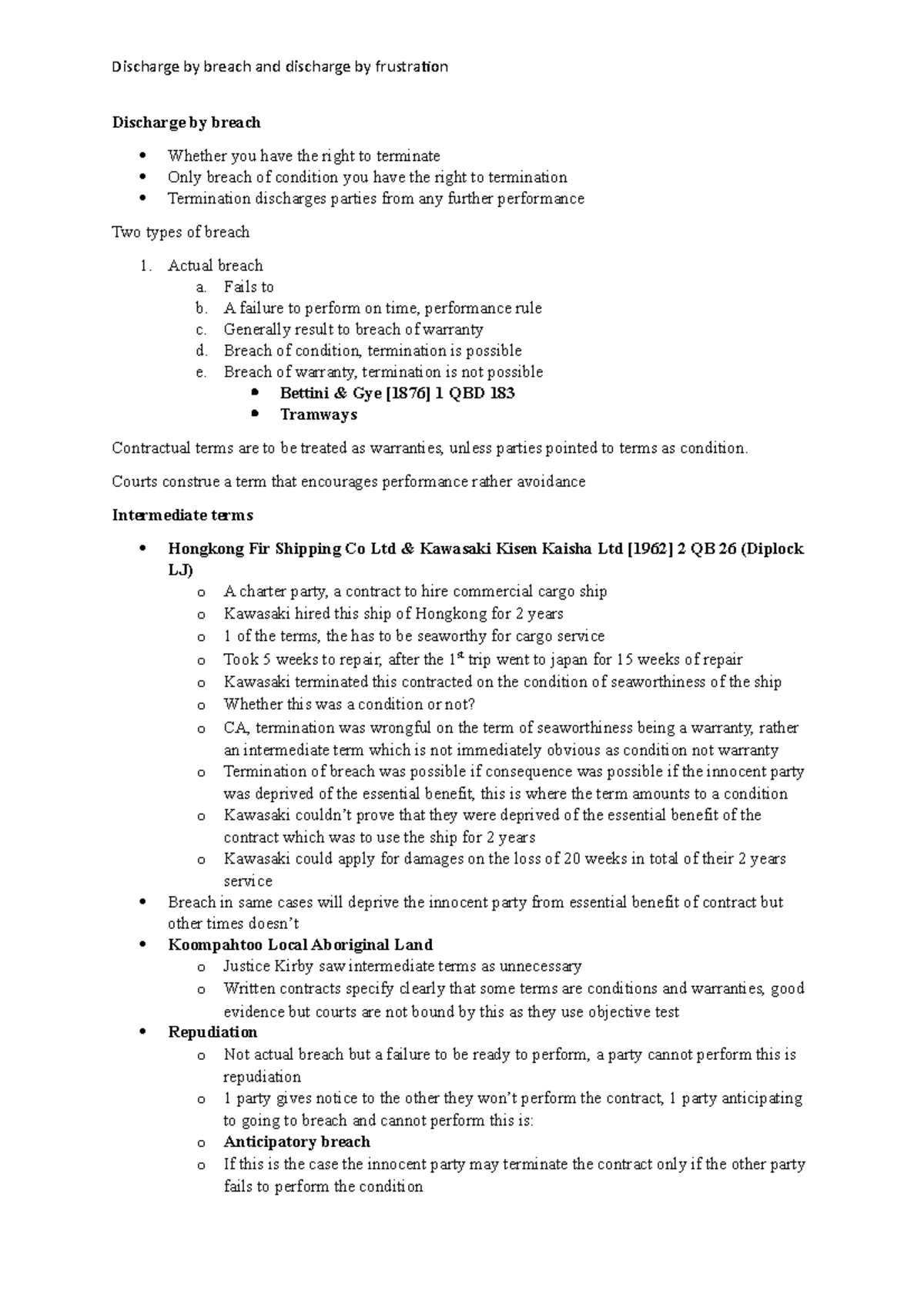 Lecture 10 - Discharge by breach and discharge by frustration Discharge by breach Whether you ...
