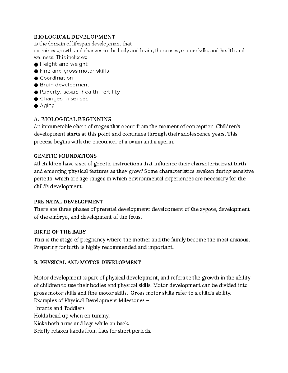 Biological- Development - BIOLOGICAL DEVELOPMENT Is the domain of ...