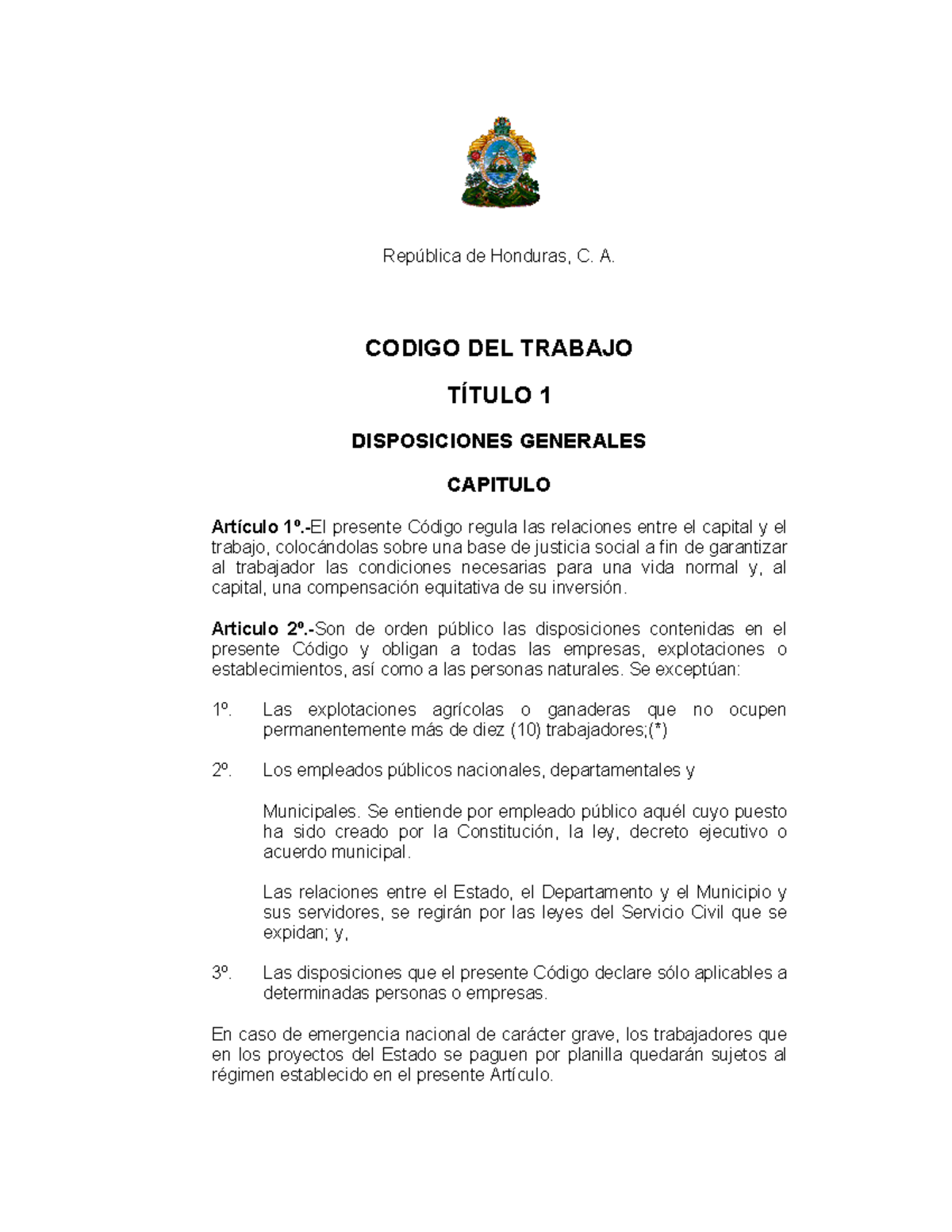 Código de Trabajo de la República de Honduras - República de Honduras ...