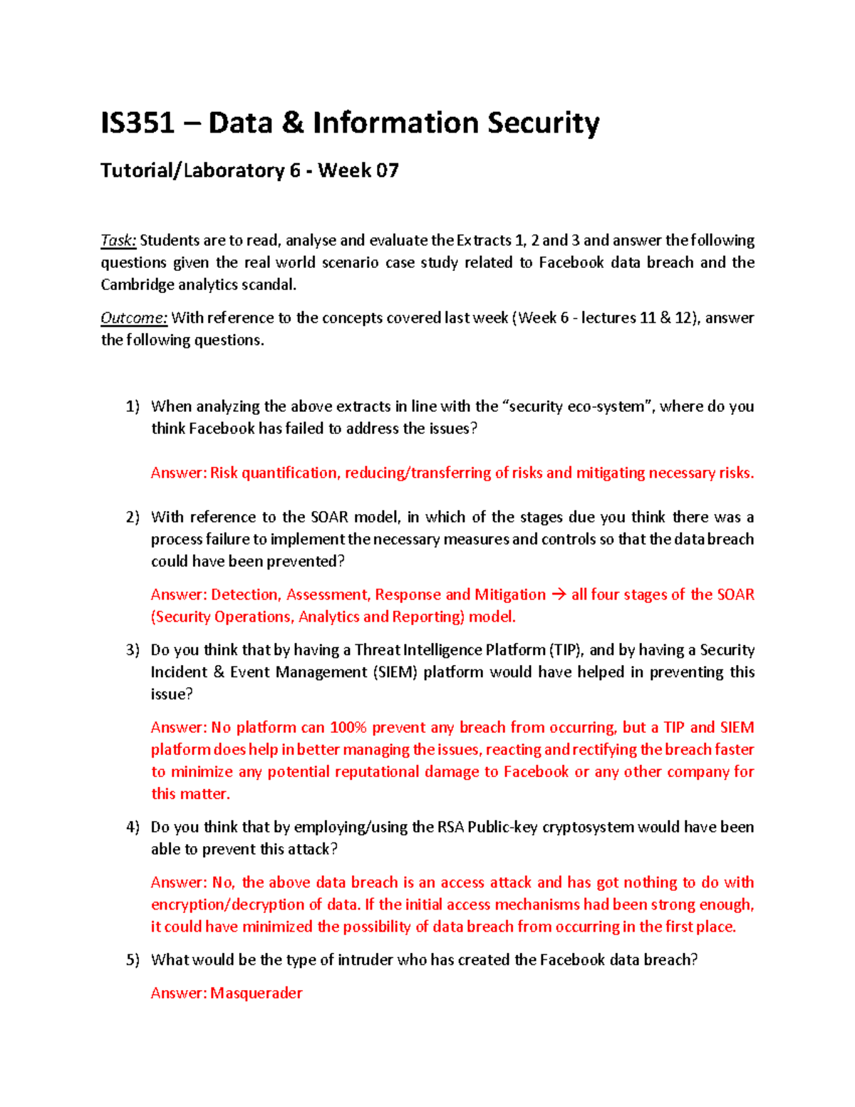 Lab 6 - Week 7 - Answers asdf asdf asdf asdf aef - IS351 – Data ...