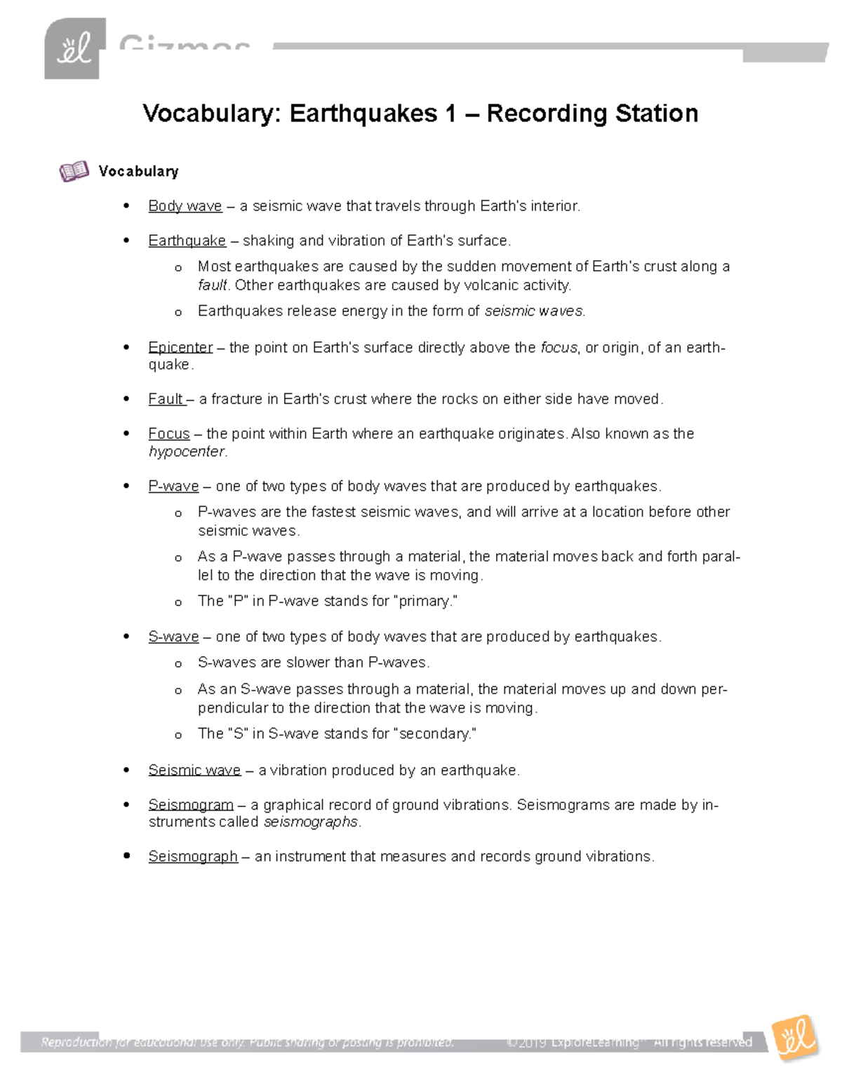 Earthquakes 1Recording Vocab - 2019 Vocabulary: Earthquakes 1 ...