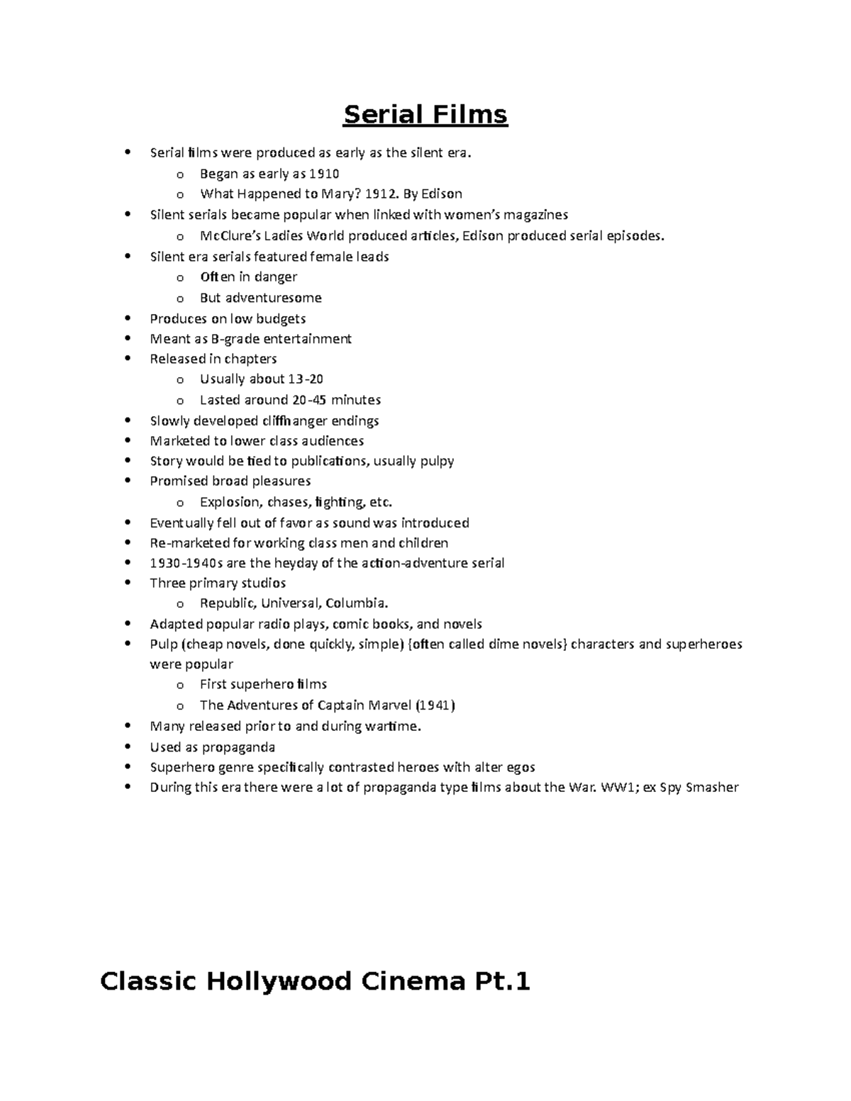 Serial Films - Lecture notes 7 - Serial Films Serial films were ...