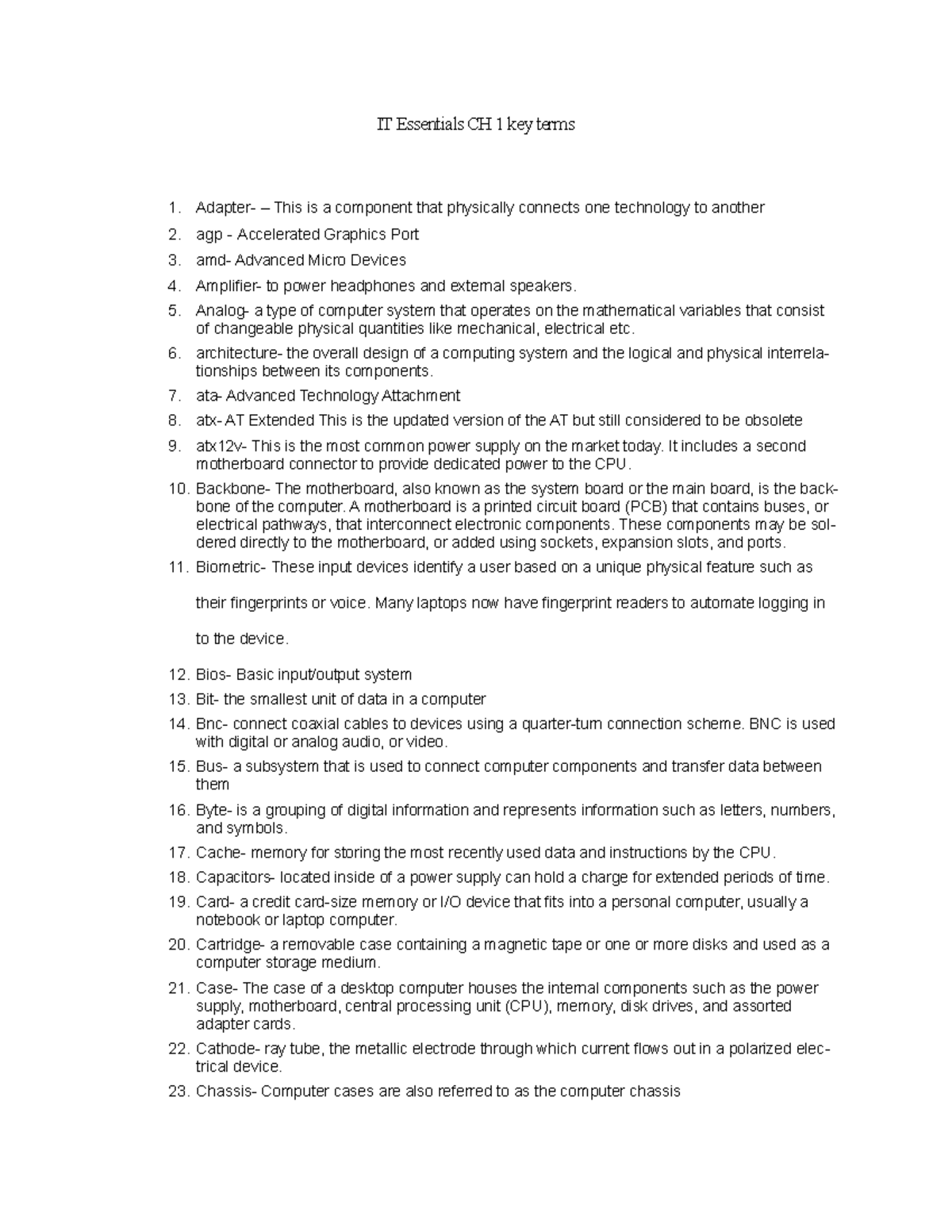 IT Essentials Chapter 1 Key Terms - IT Essentials CH 1 key terms ...