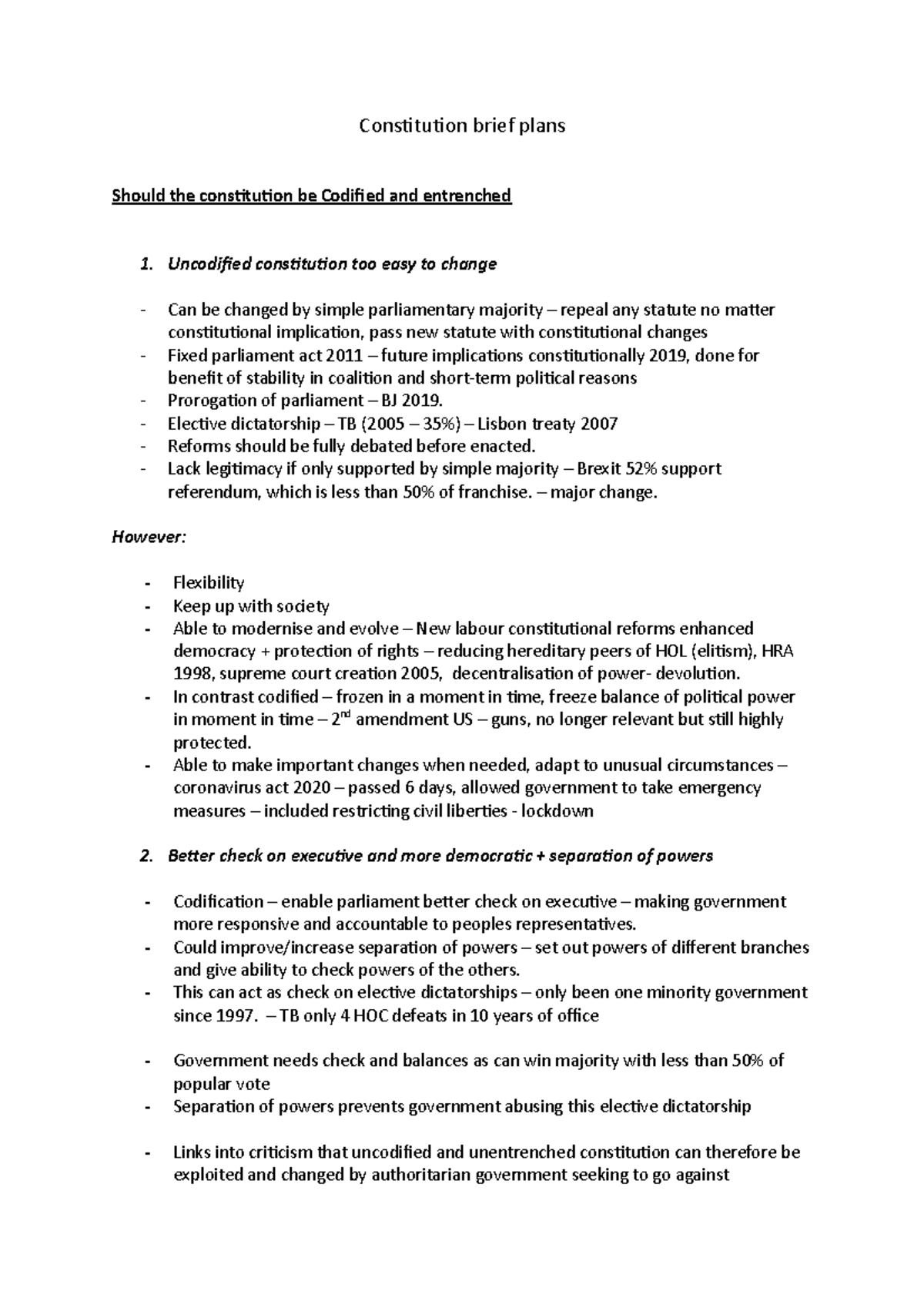 Constitution brief plans - Constitution brief plans Should the ...