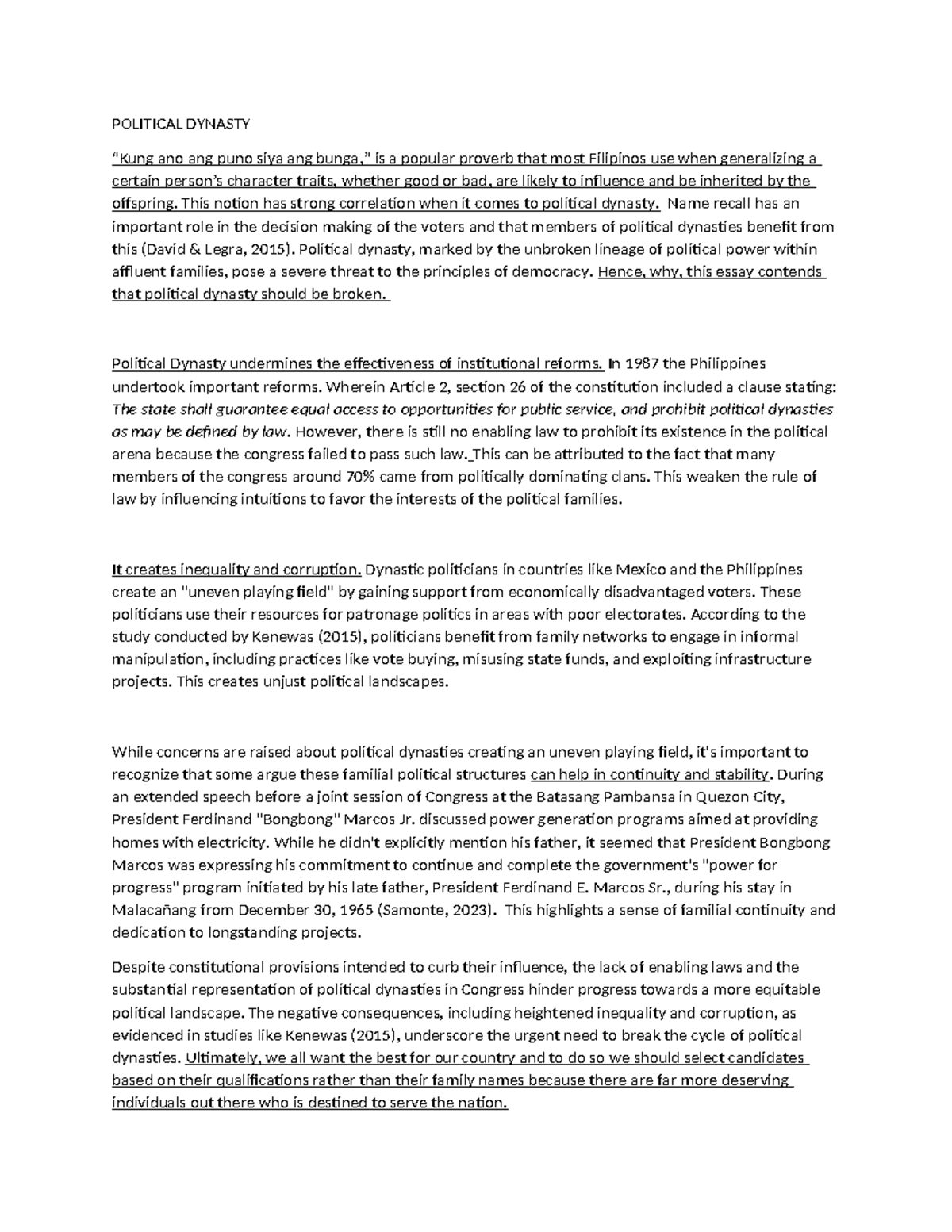Political Dynasty - POLITICAL DYNASTY “Kung ano ang puno siya ang bunga ...