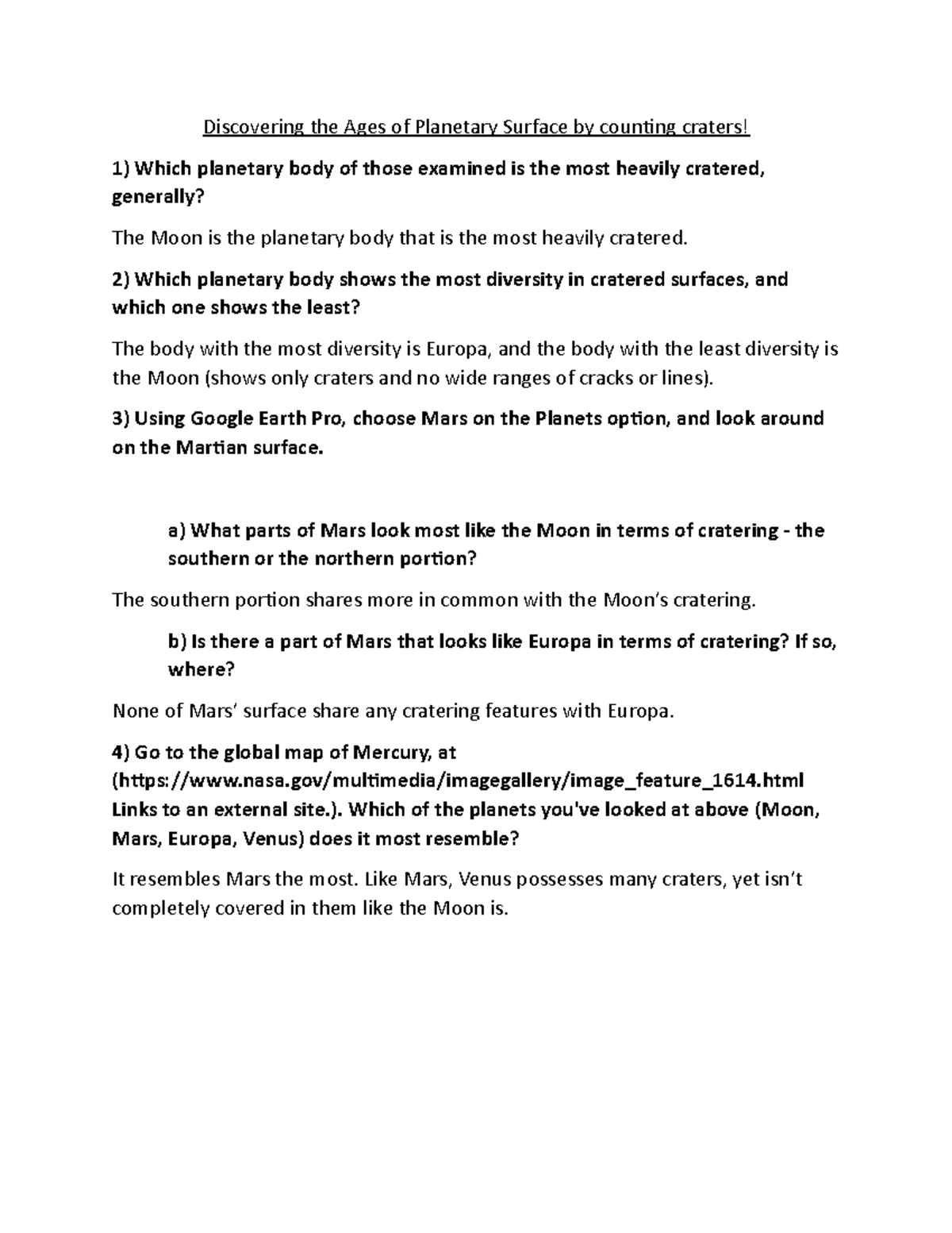 Planetary Surface Assignment - Discovering the Ages of Planetary ...