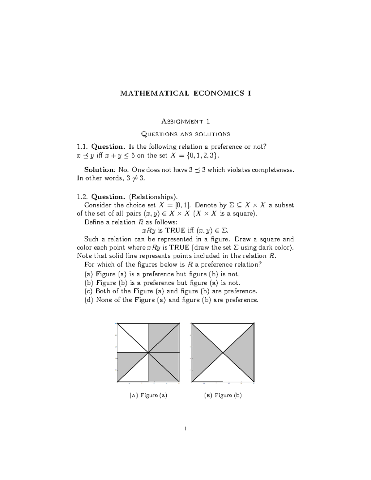 Online assignment 1 Math Econ 2021 22 - ECON20120 - Manchester - Studocu