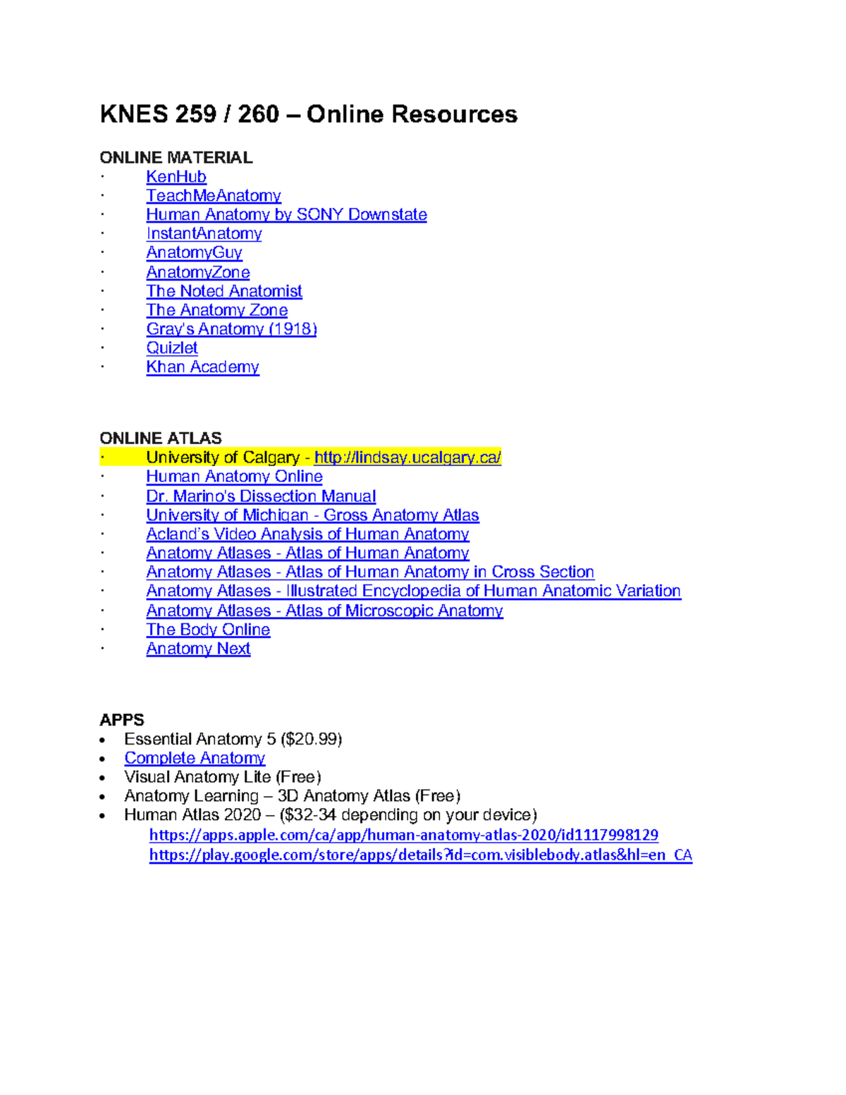 KNES 259-260 Online Resources - KNES 259 / 260 – Online Resources ONLINE MATERIAL · KenHub ...