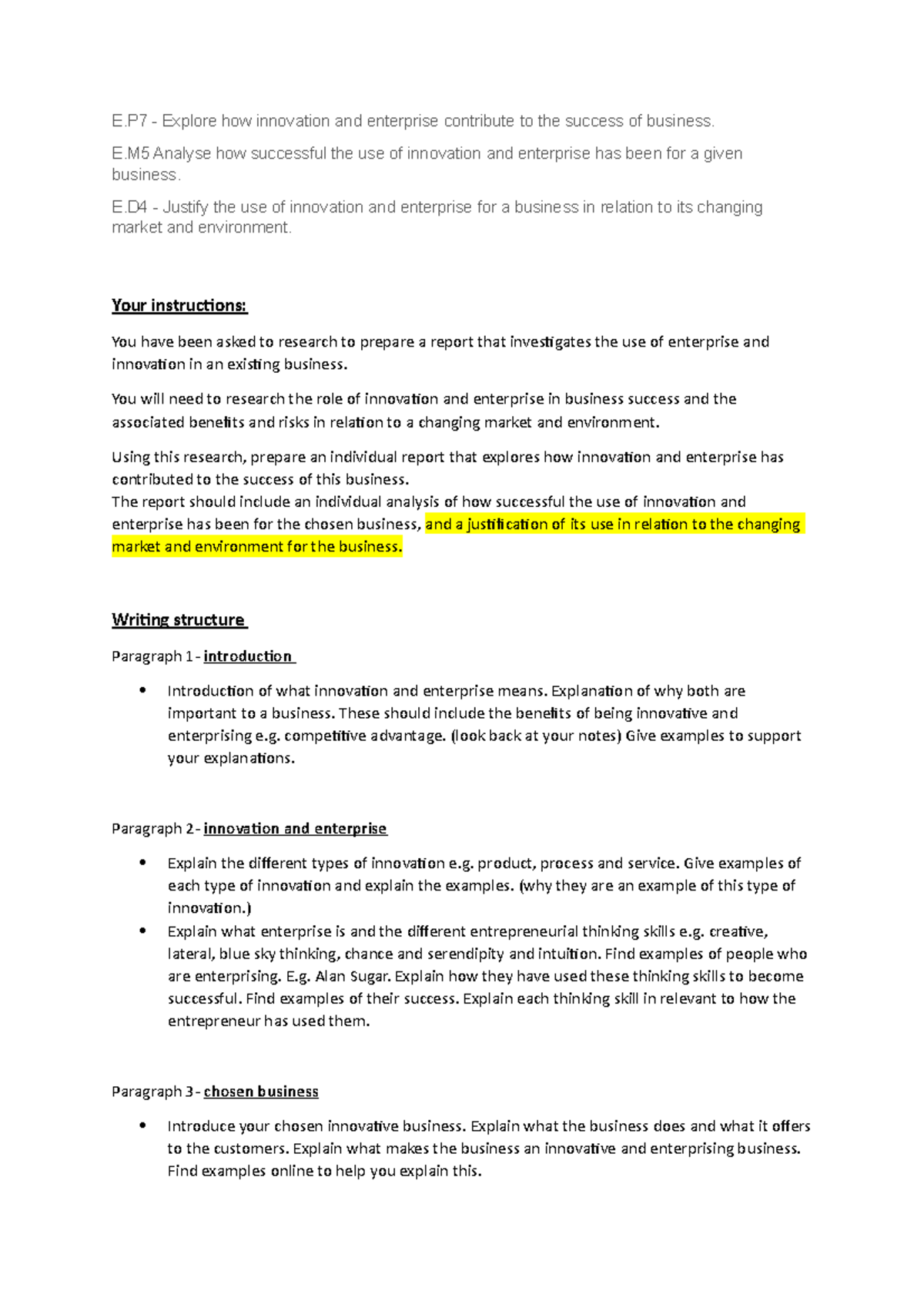 Learning aim E writing structure - June 2021 - E - Explore how ...