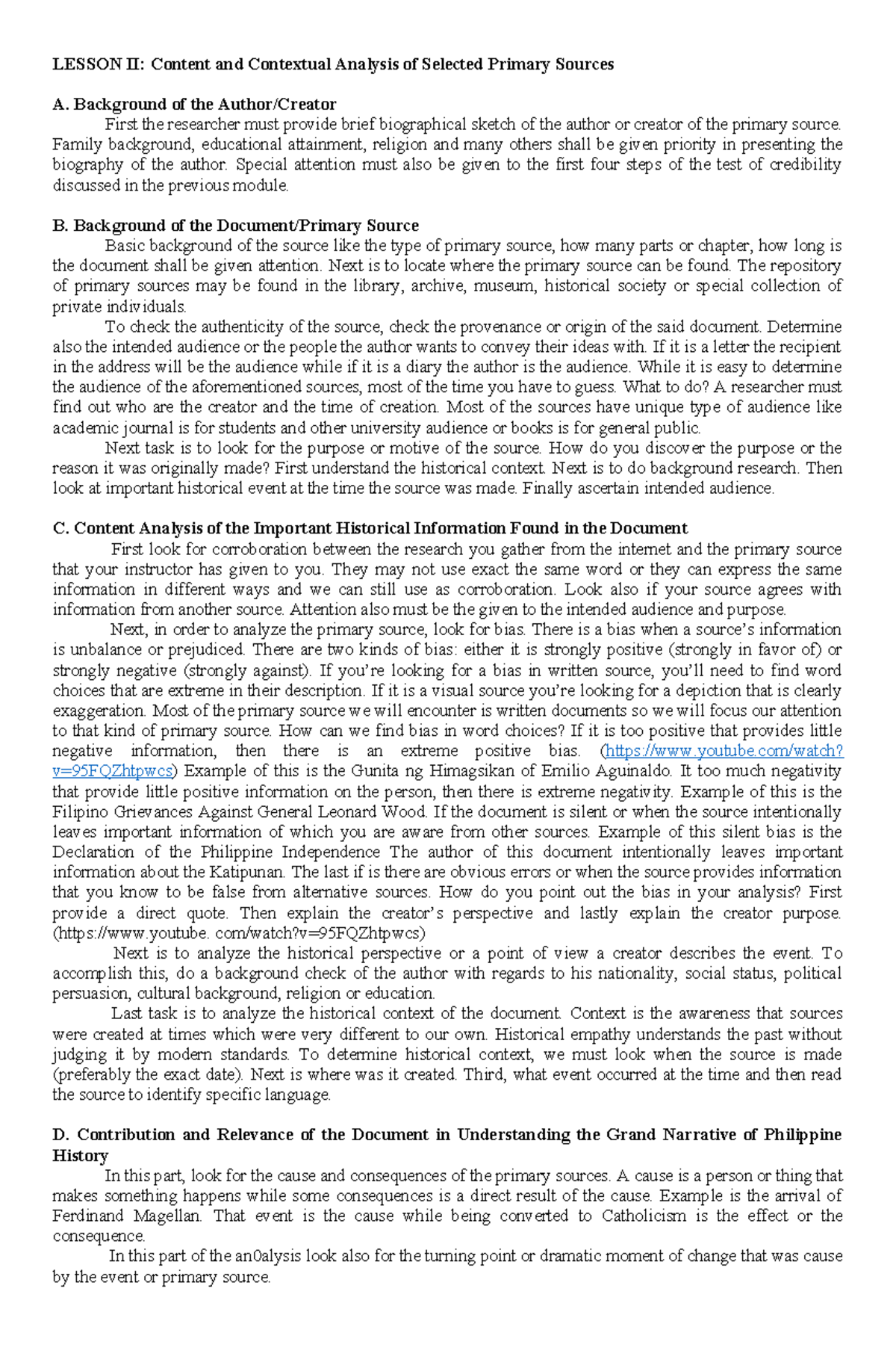 Lesson II Content and Contextual Analysis - LESSON II: Content and Contextual Analysis of ...