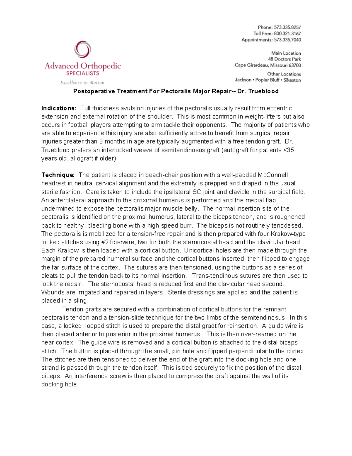 (P) Pec Repair - Reparacion pectoral - Postoperative Treatment For ...