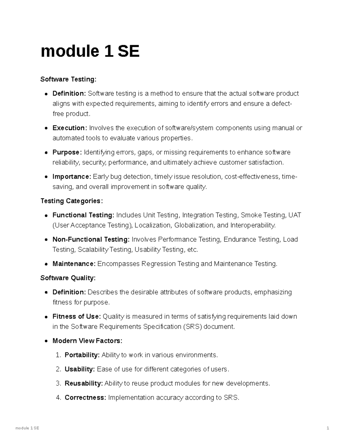 Se5 - se module 5 - module 1 SE Software Testing: Definition: Software ...