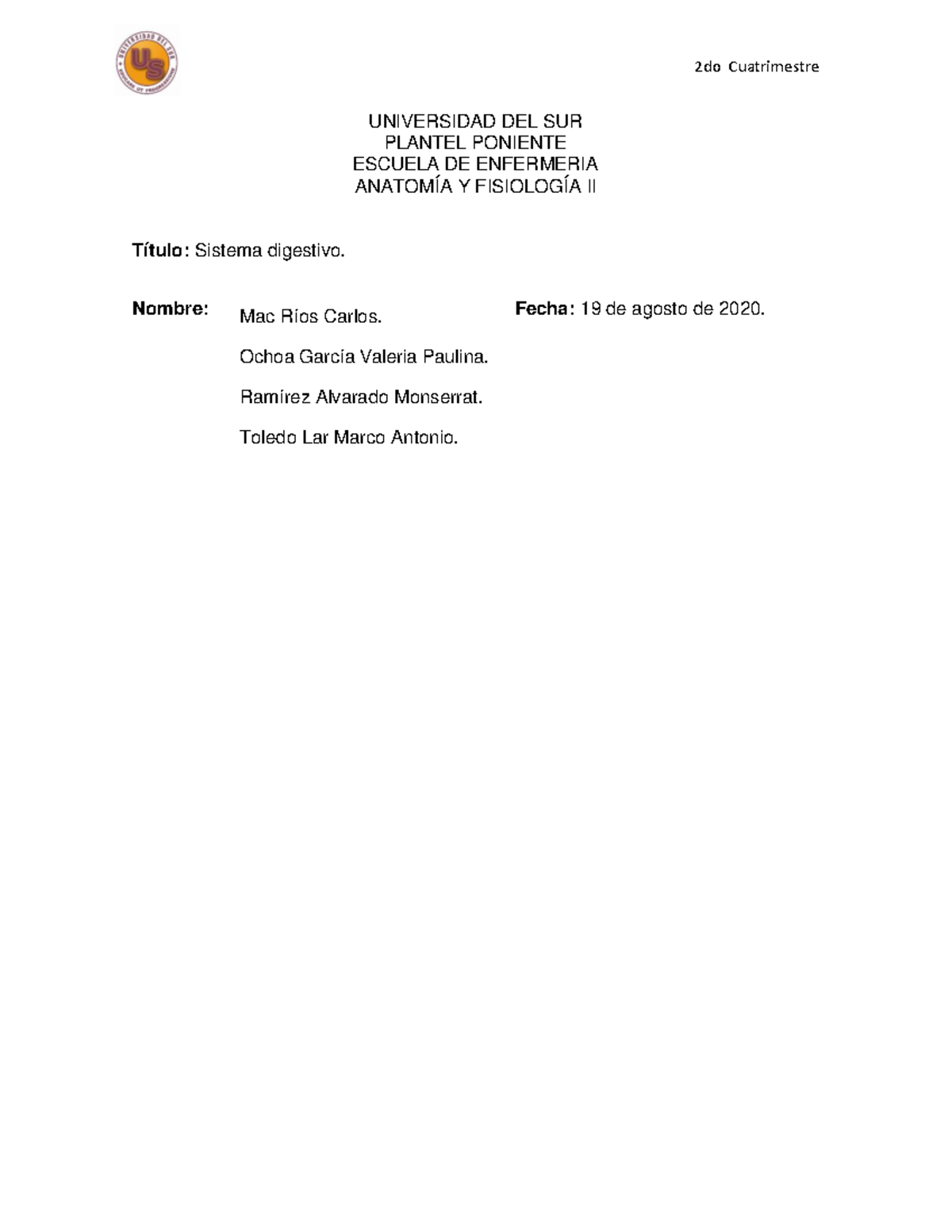 Sistema Digestivo - Investigación - Anatomía - Warning: TT: undefined function: 32 UNIVERSIDAD ...