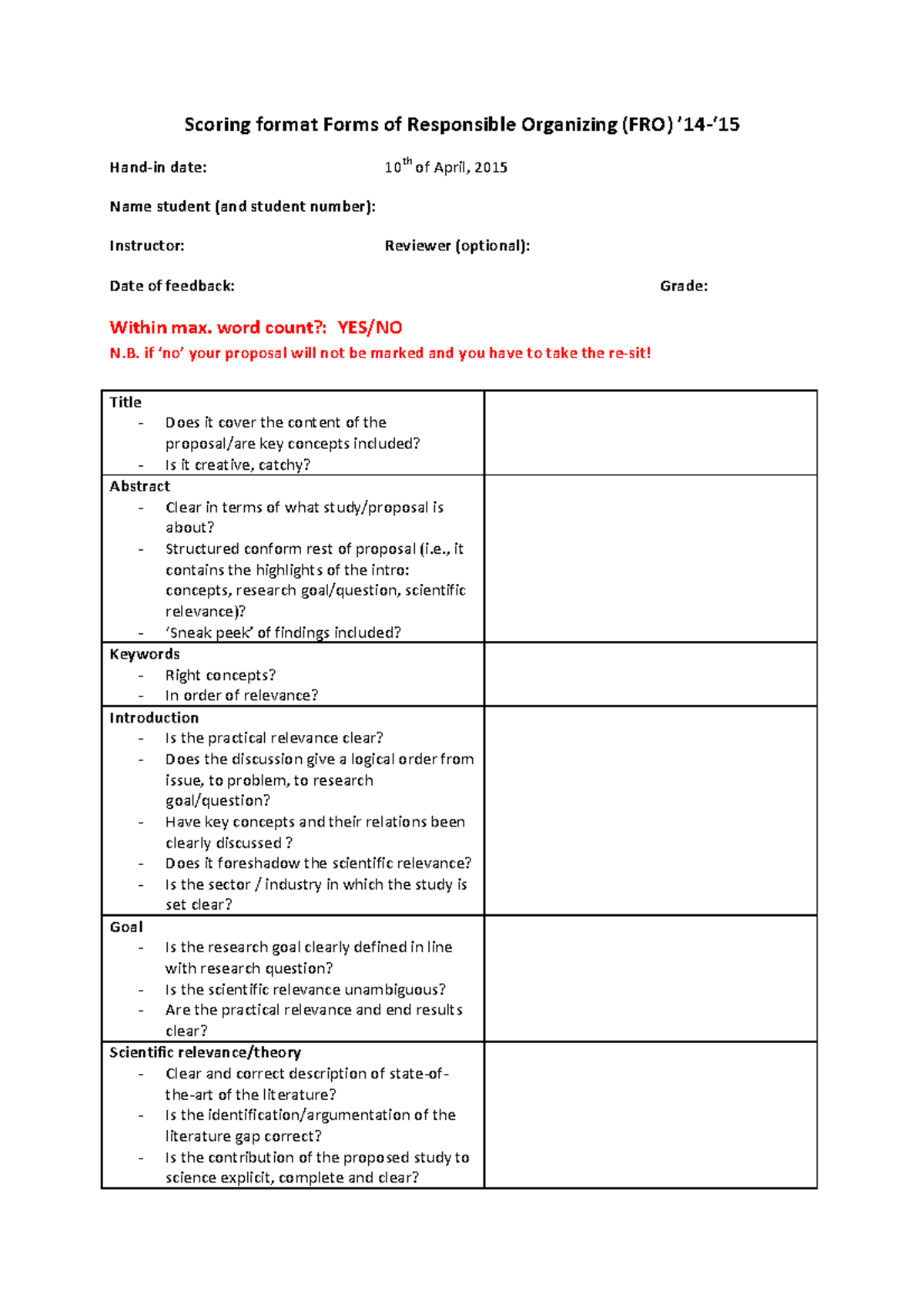 Scoring Format Fro 2014 - 2015 - Scoring format Forms of Responsible ...